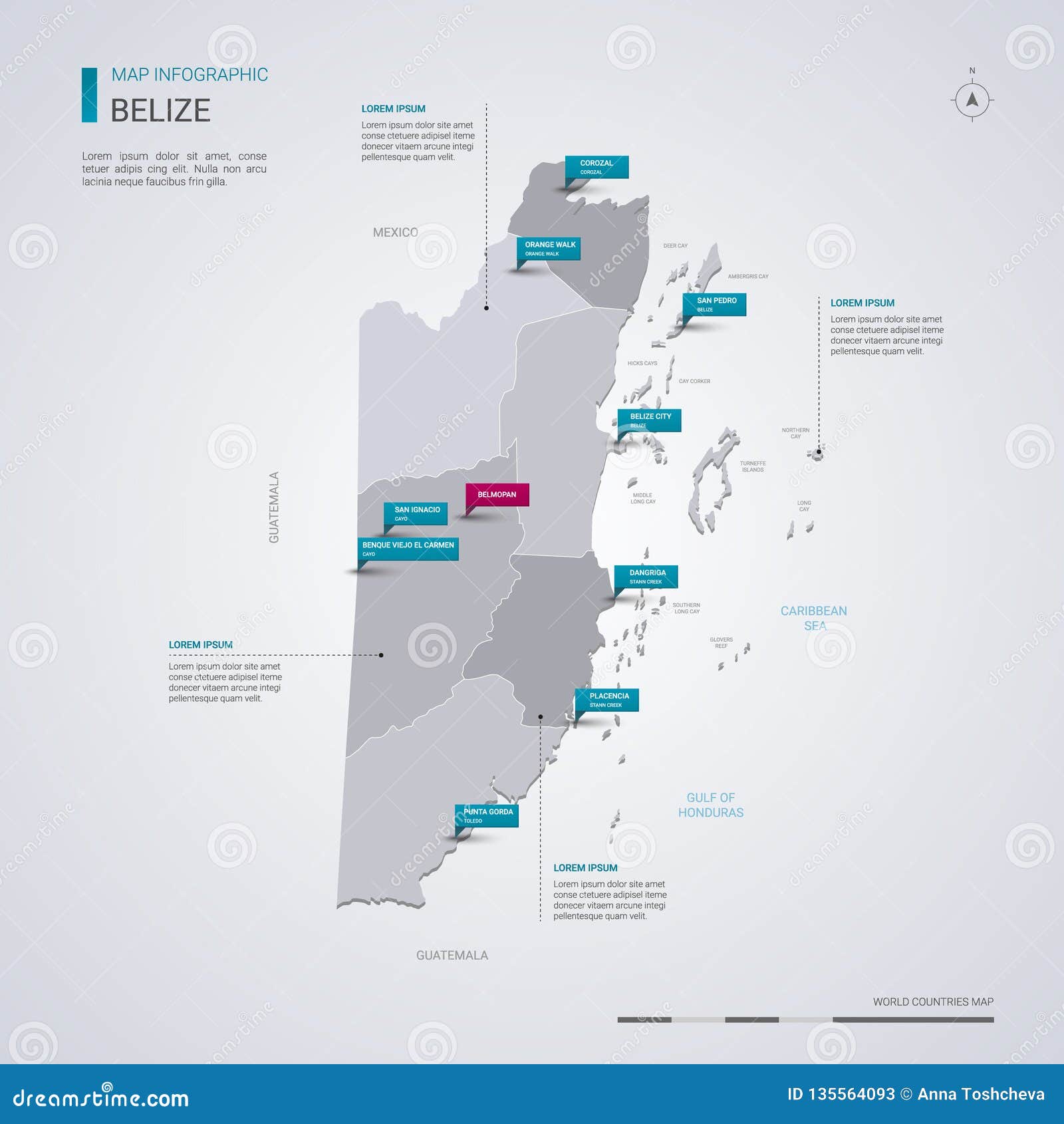 Infographic For Belize, Detailed Map Of Belize With Flag Vector ...