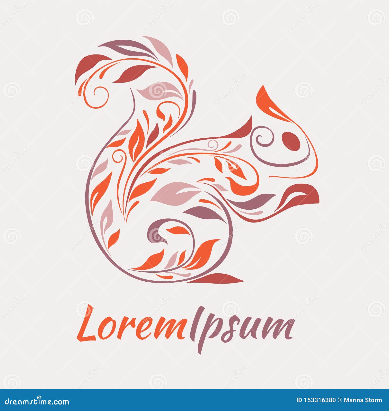 Squirrel Logo with Decorative Leaves Ornament Stock Vector ...