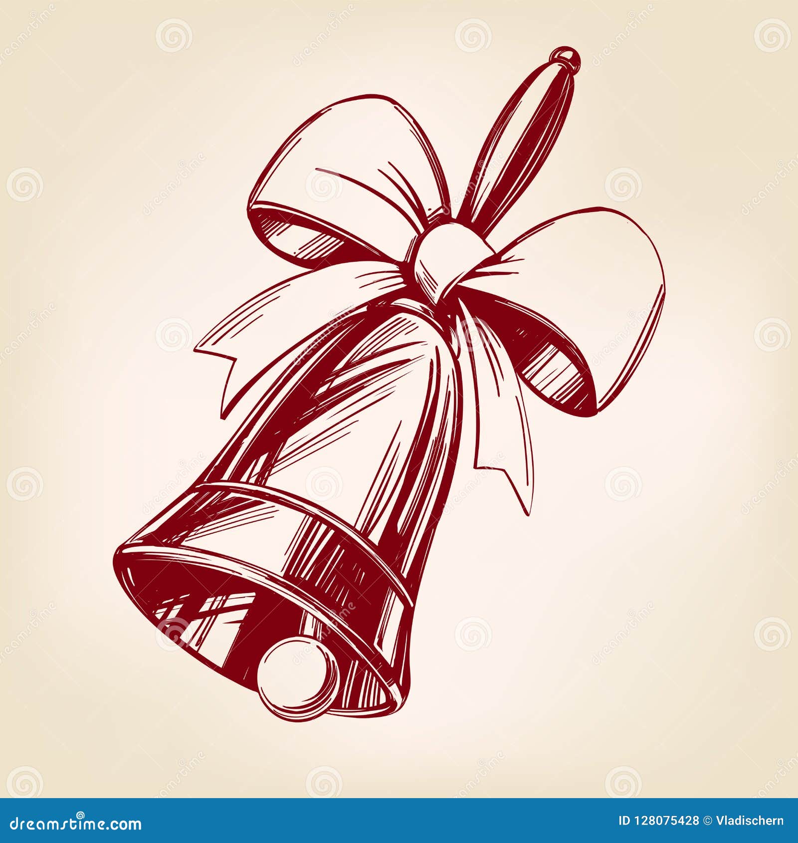 Bell with Bow Hand Drawn Vector Illustration Sketch Stock Vector ...