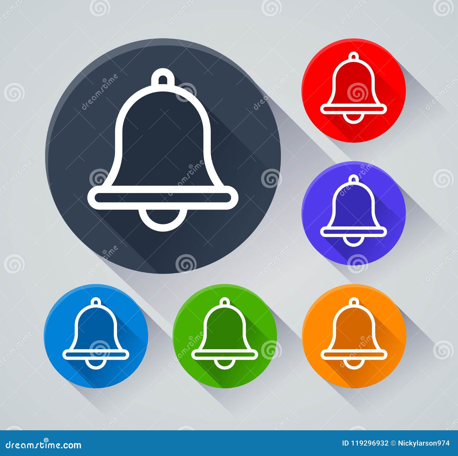 Bell Circle Icons with Shadow Stock Vector - Illustration of pink ...