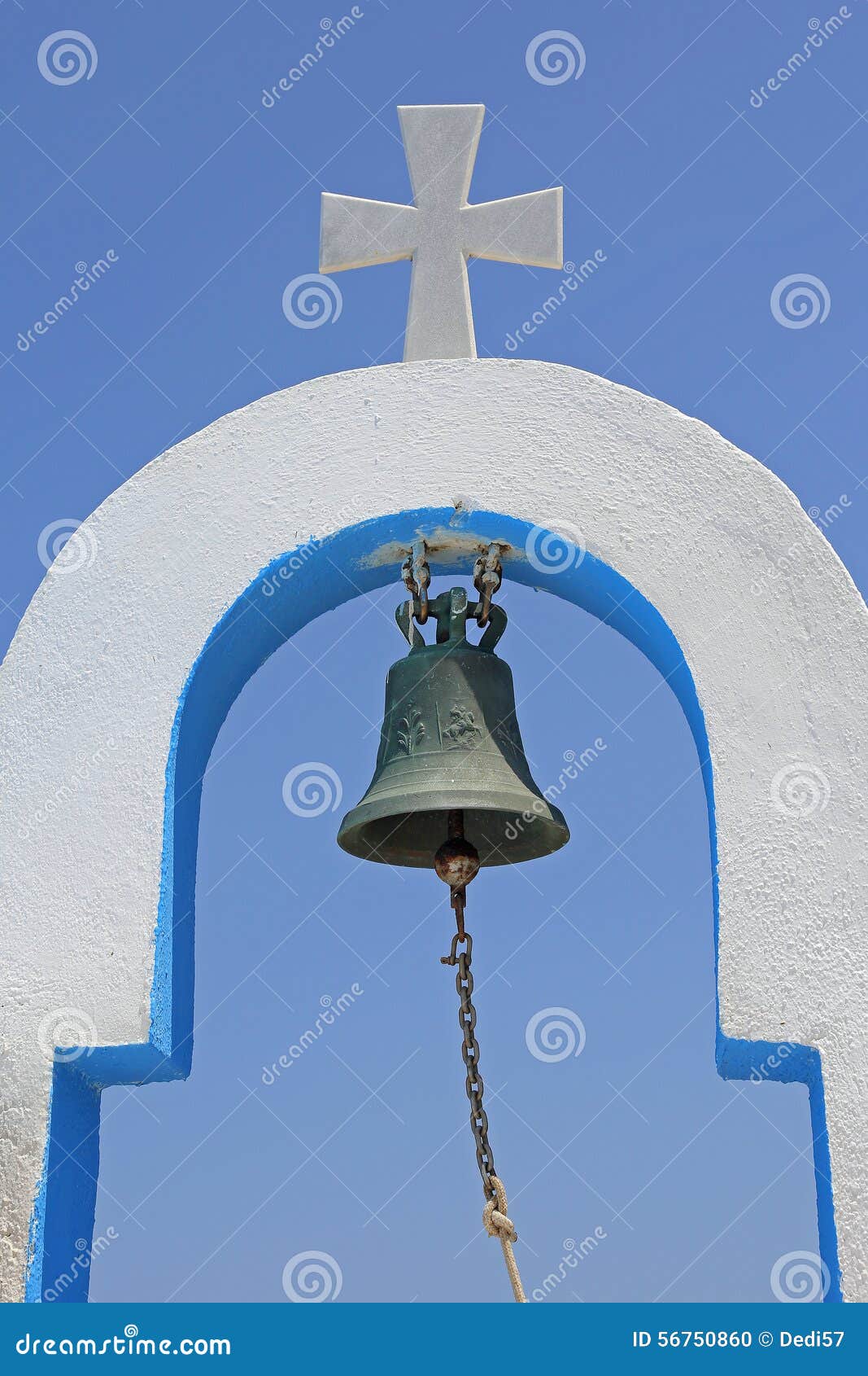 Bell and Cross of a Typical Greek Church Stock Photo - Image of detail ...