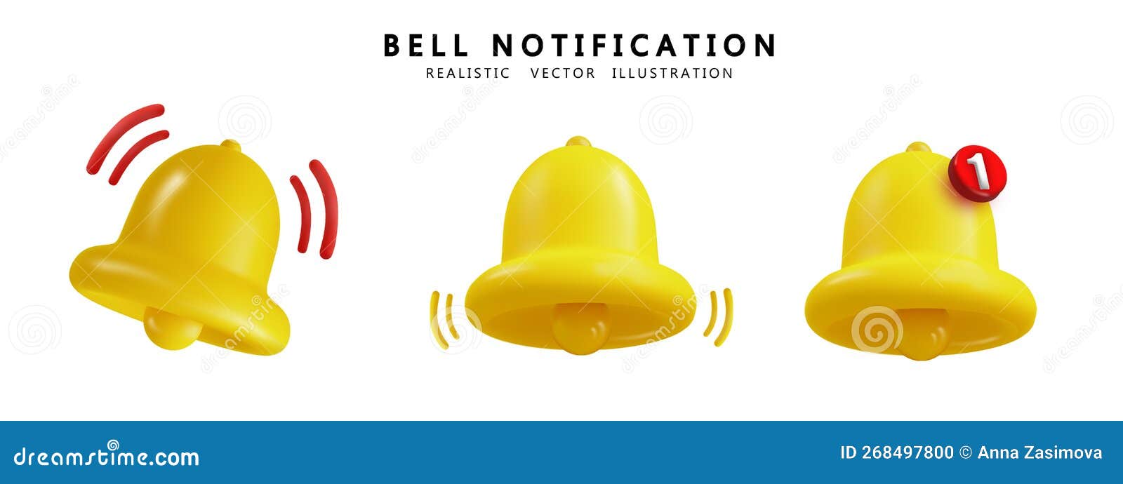 Bell 3d Icons of Bell Ringing with Notification Label with Figure ...