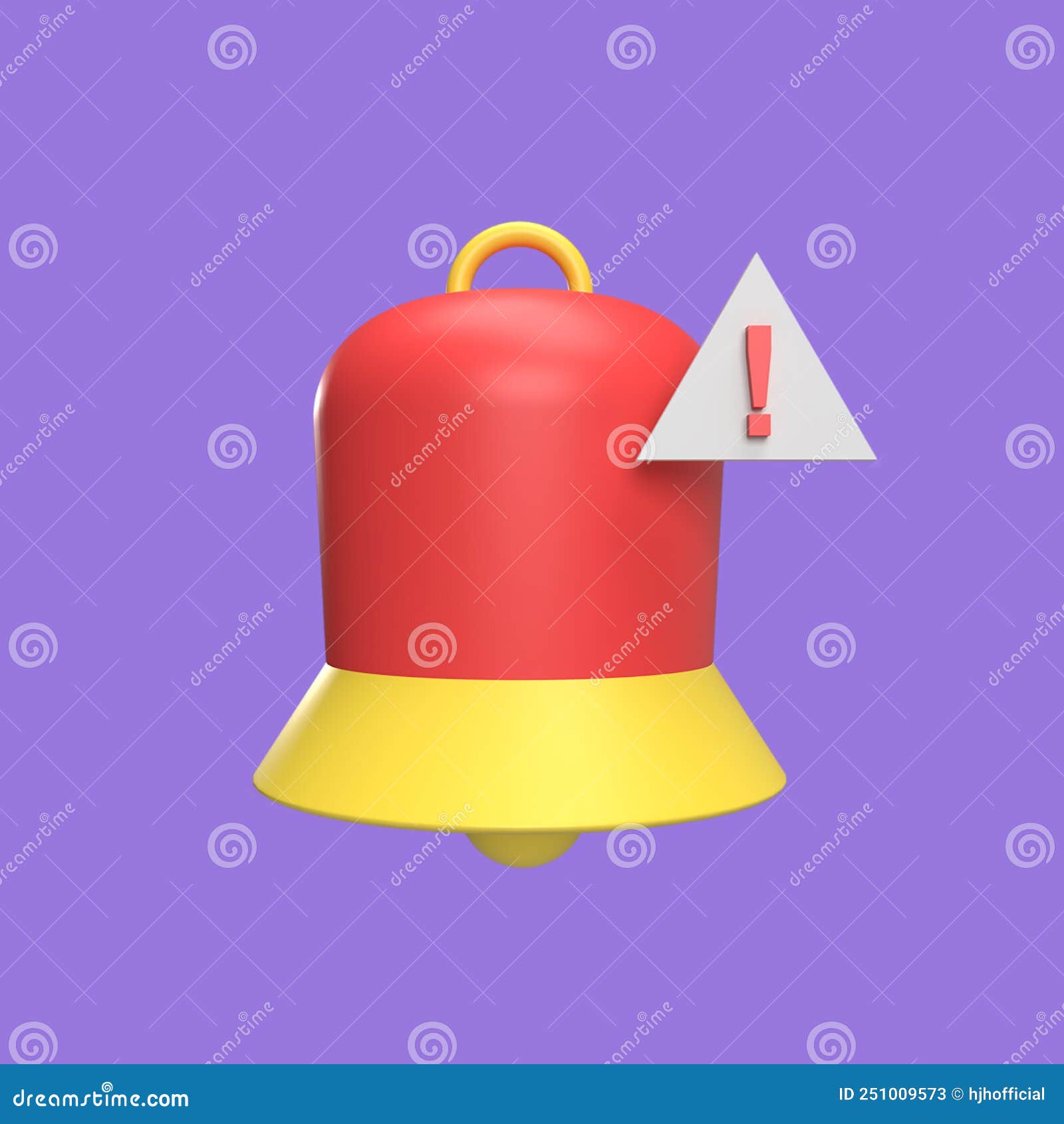 Bell with Exclamation Mark 3d Icon Model Cartoon Style Concept. Render ...