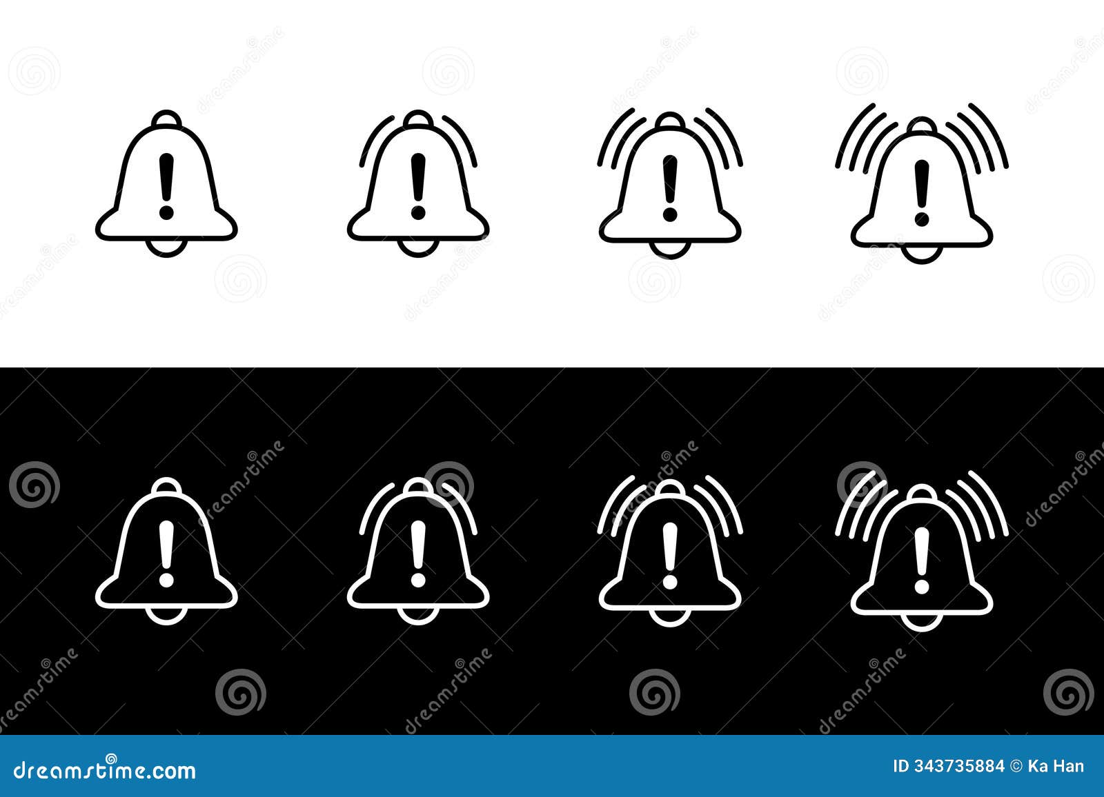 Bell with Exclamation Mark Icon Set Collection. Warning Notification ...
