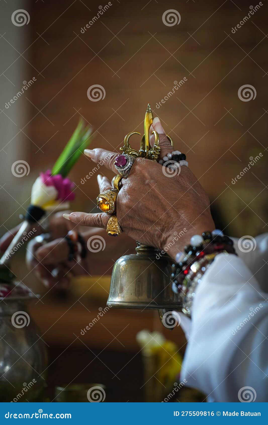 Bell in the Hands of a Hindu Priest Stock Photo - Image of hill, retro ...
