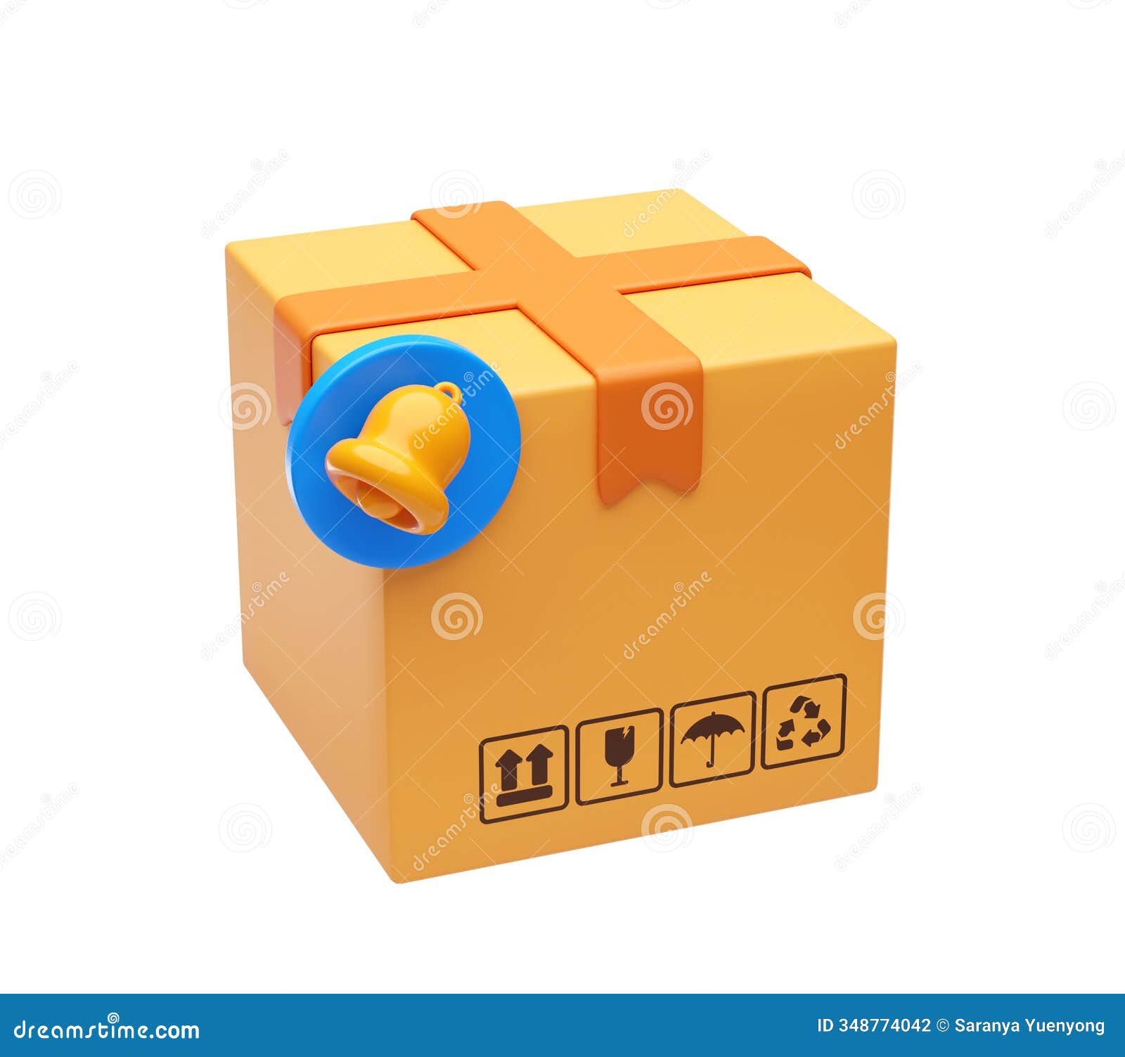 Bell Icon on Cardboard Package 3D Illustration Stock Illustration ...