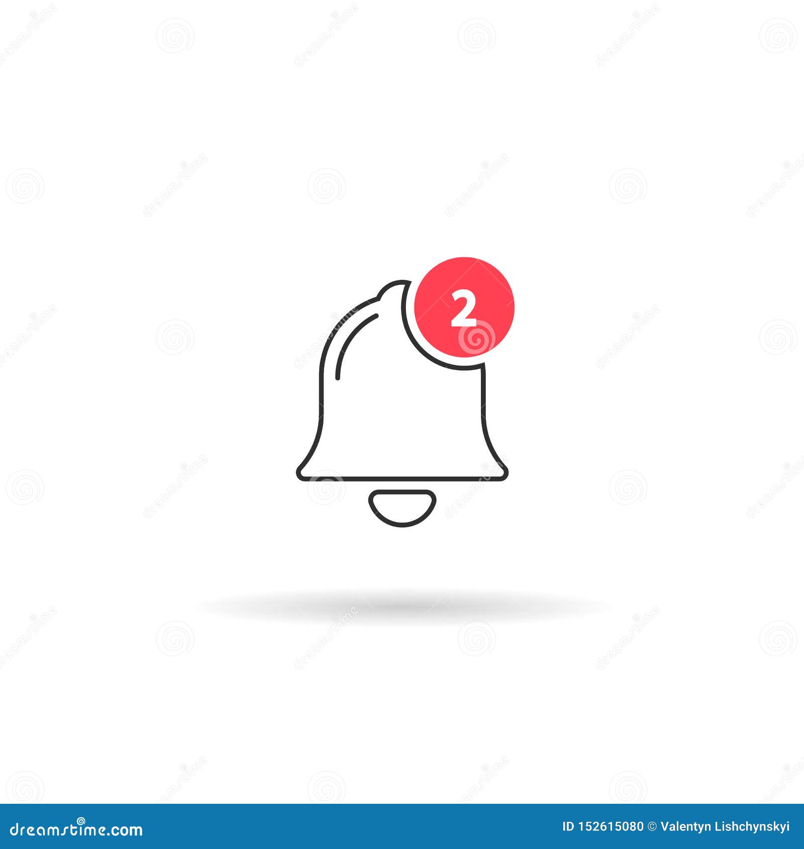 Bell Icon, 2 Notification. Vector Outline Flat Style Symbol Isolated on ...