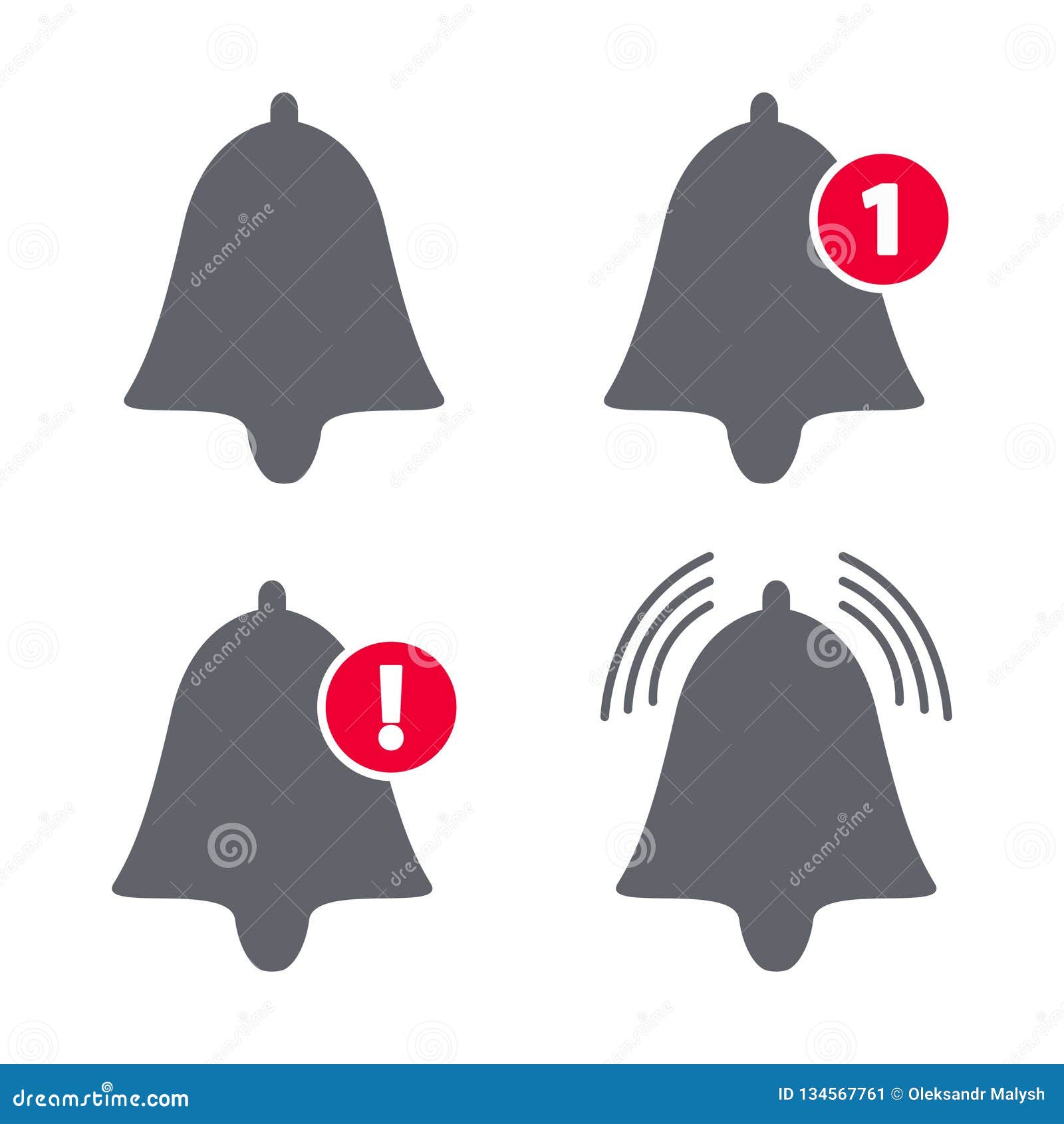 Bell Icon Set. Ring and Notification Number Sign for Alarm Clock and ...