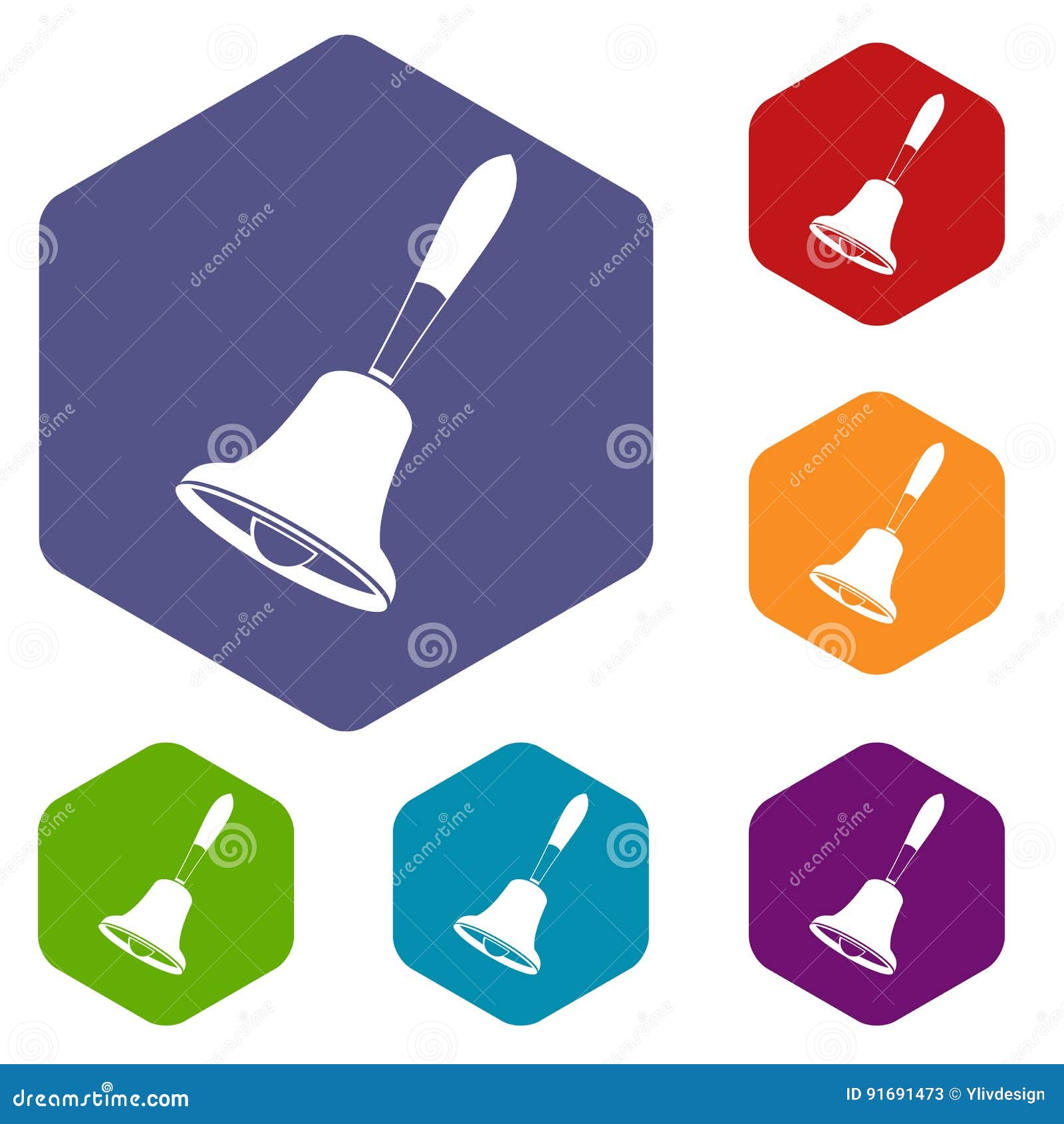Bell icons set hexagon stock vector. Illustration of hexagon - 91691473