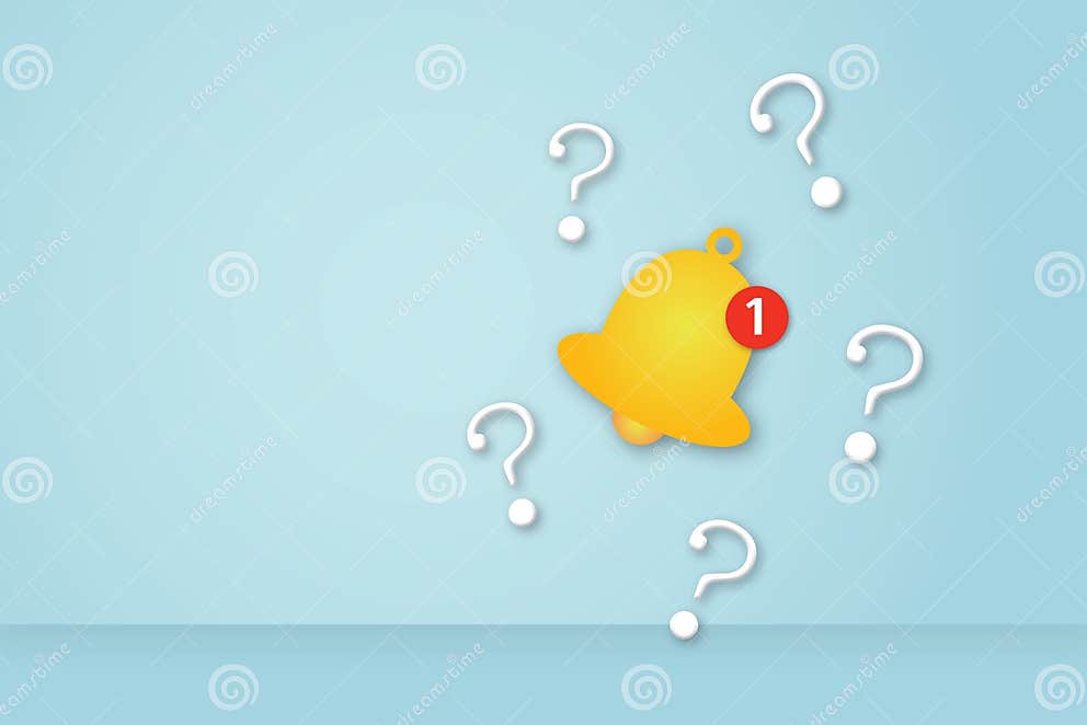 Bell Notification Alert with Question on Pastel Blue Background ...