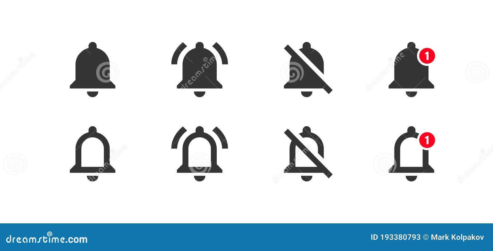 Bell Notification Icon Set in Flat Style. Social Media User Interface ...