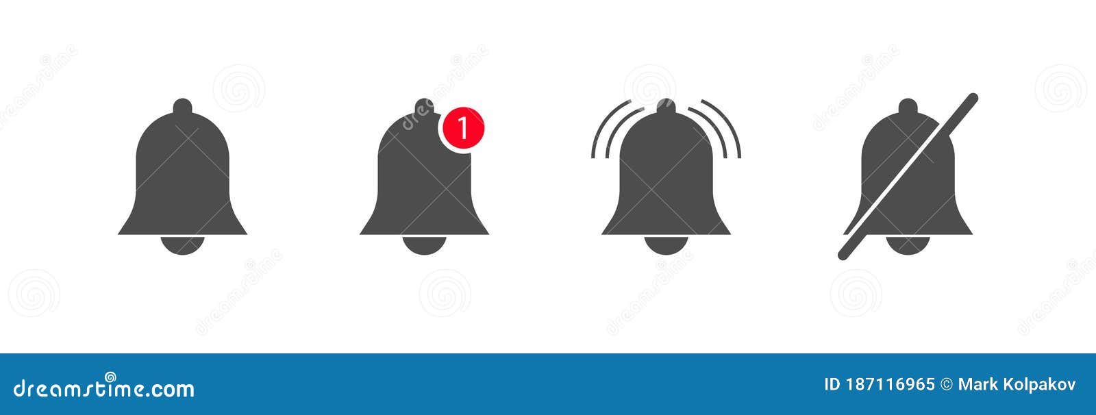 Bell Notification Set Isolated Button Icon. Vector Template Application ...