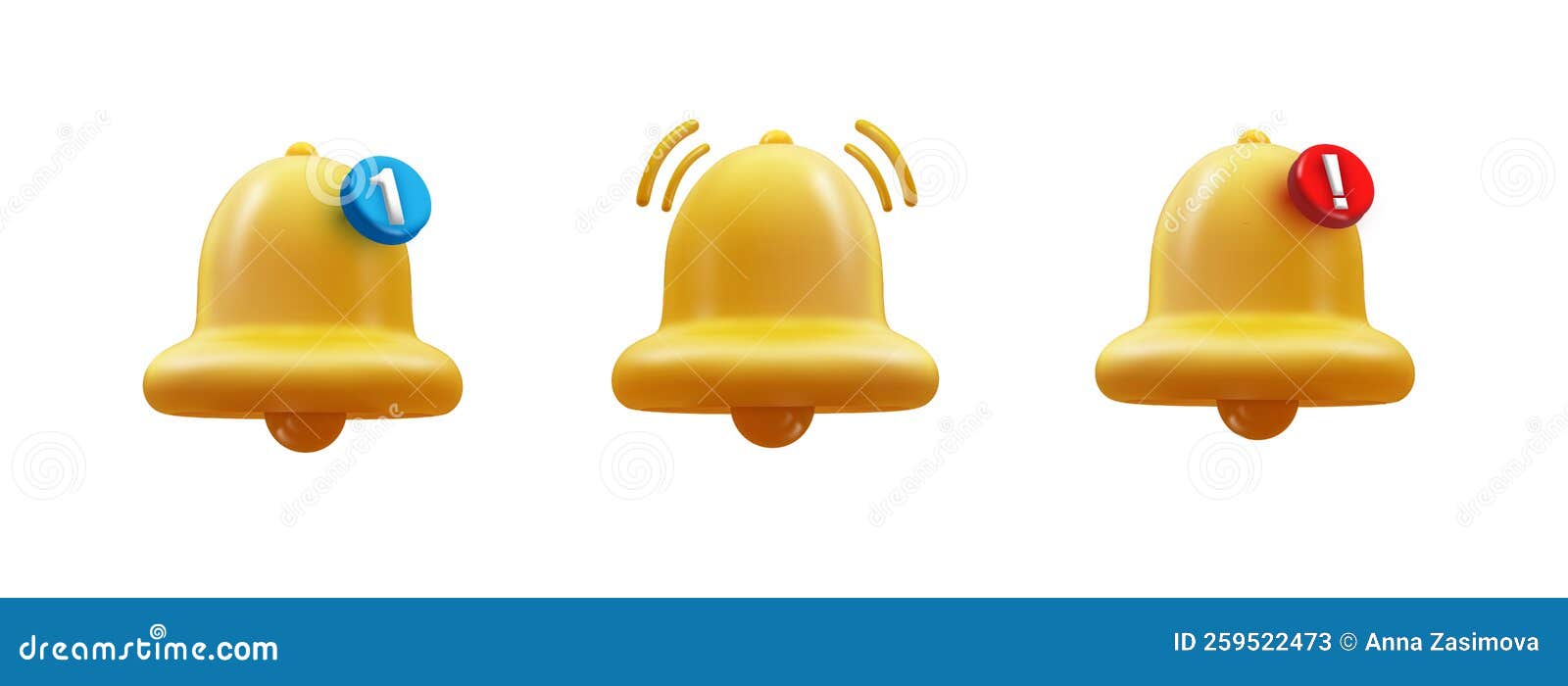 Bell Notifications. Realistic Vector Set Bells Icon with New Message ...