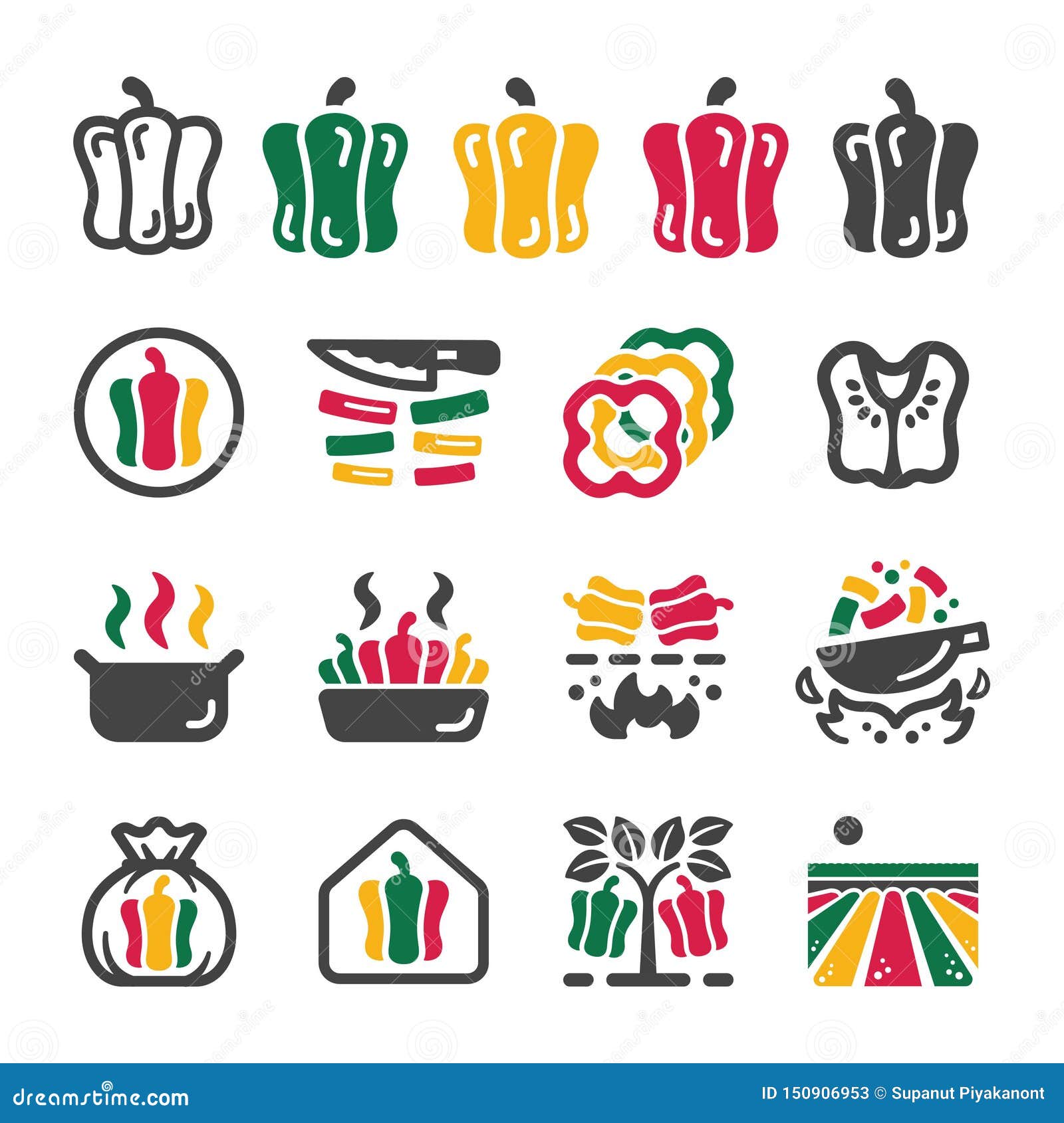 Bell pepper icon set stock vector. Illustration of colorful - 150906953