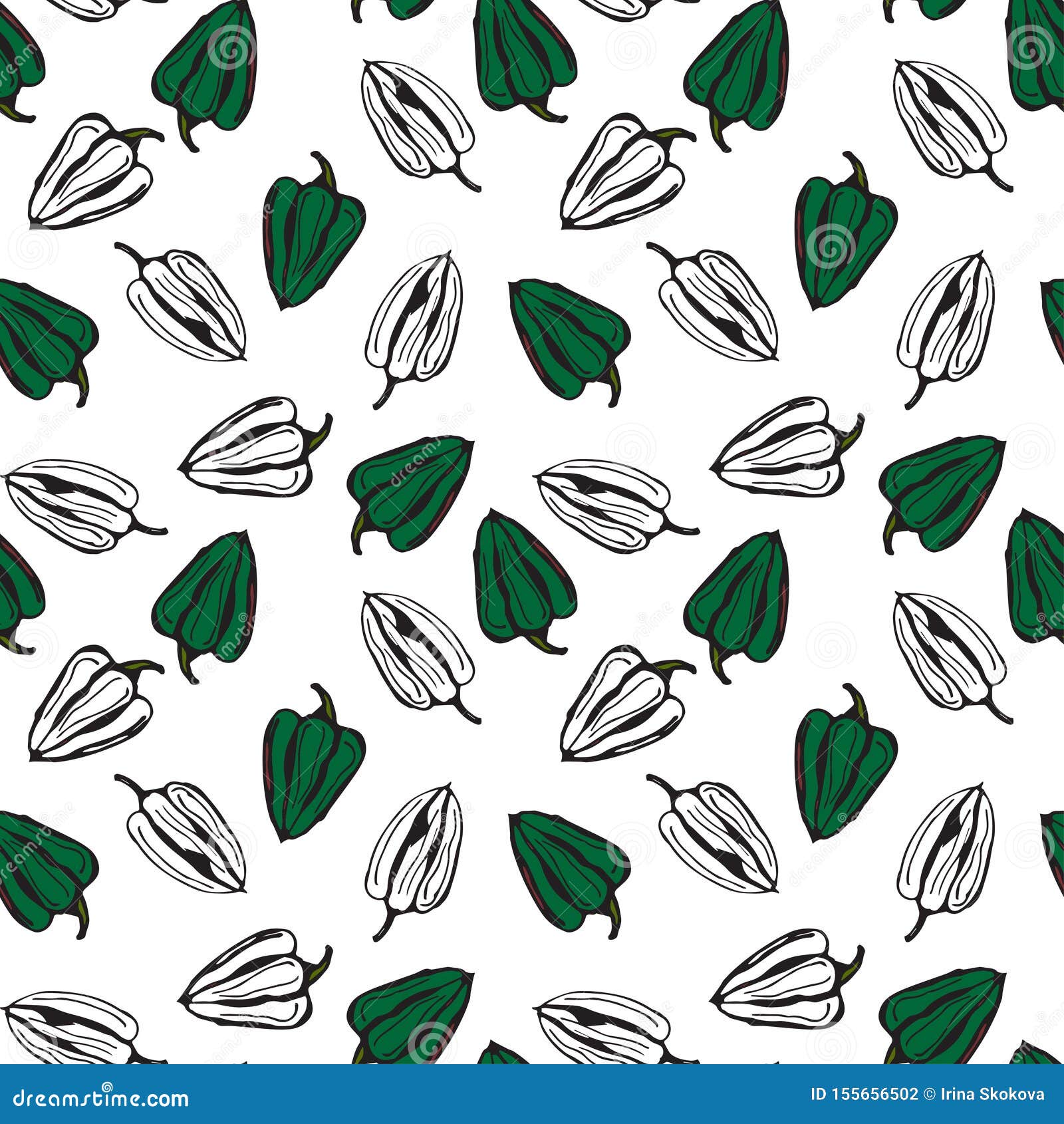 Bell Pepper Vector Seamless Pattern. Green and White Pepper on White ...