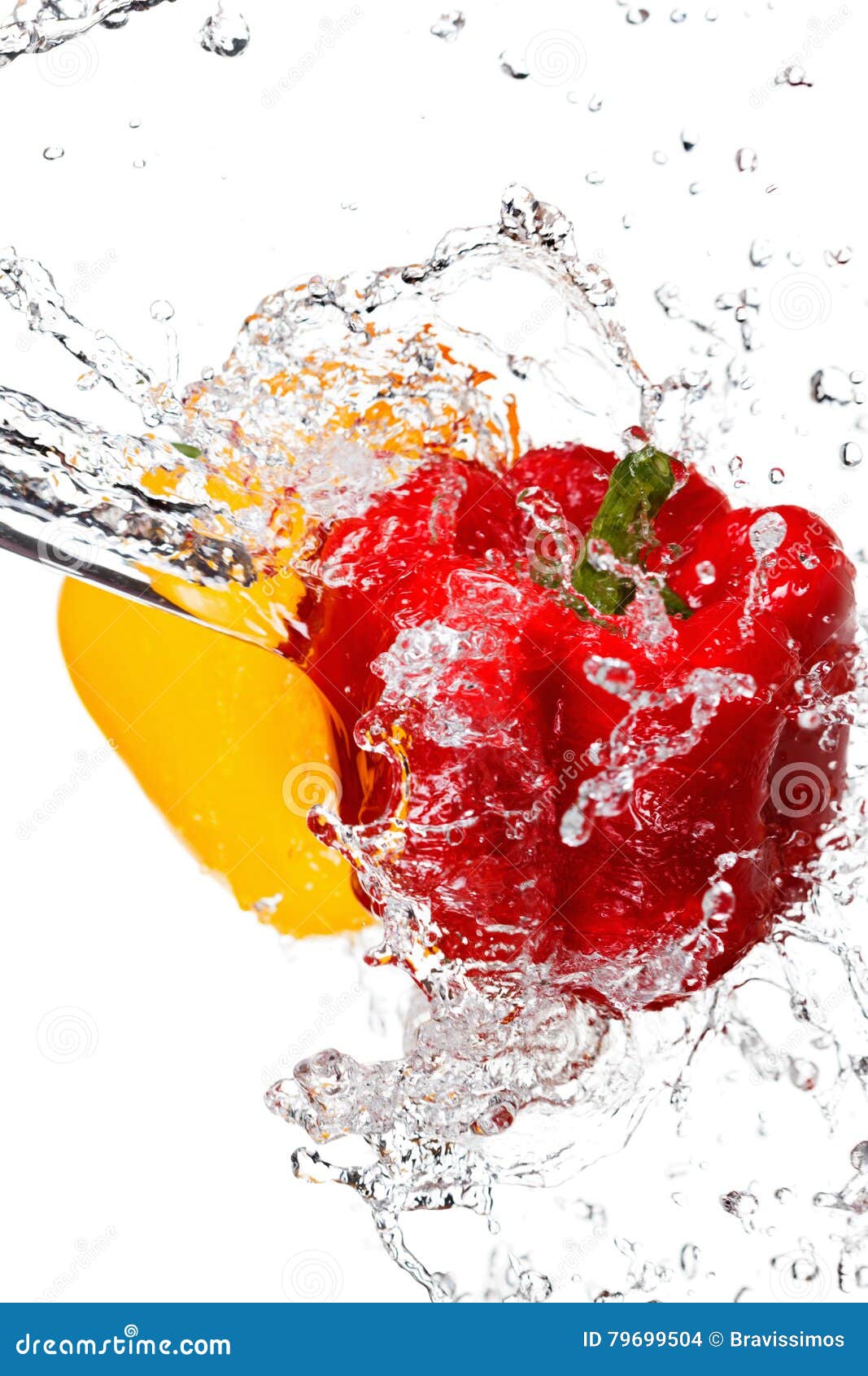 Bell Pepper with Water Splash Isolated on White Stock Photo - Image of ...