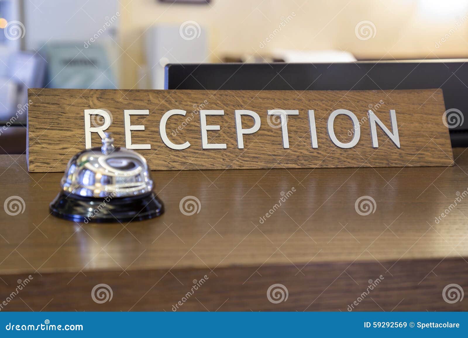 Bell with Reception Sign on Front Desk Stock Image - Image of attention ...