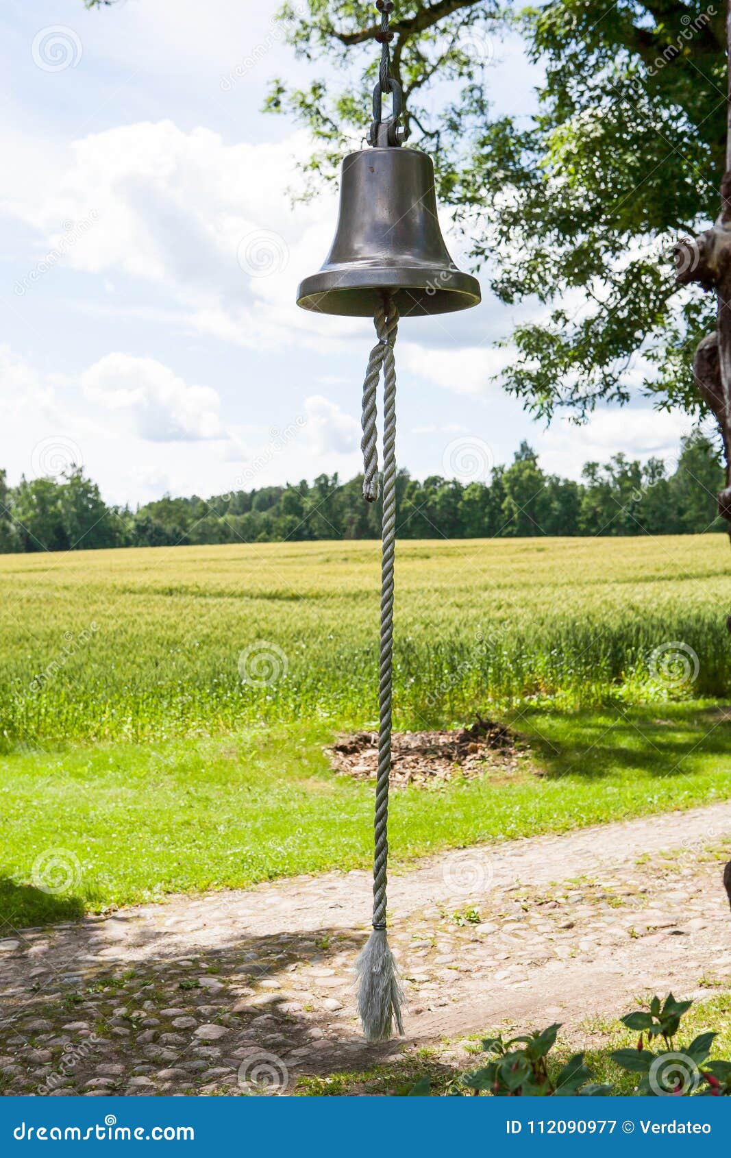 Bell with rope on tree stock image. Image of hanging - 112090977