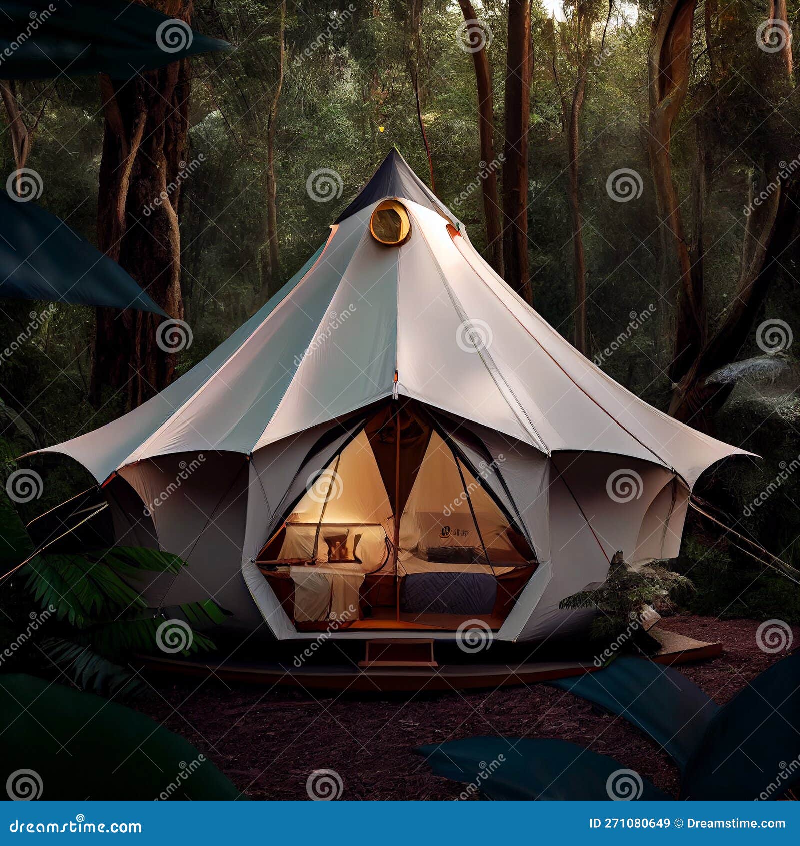 Bell-shaped Glamping Tent in Tranquil Bush Setting Stock Illustration ...