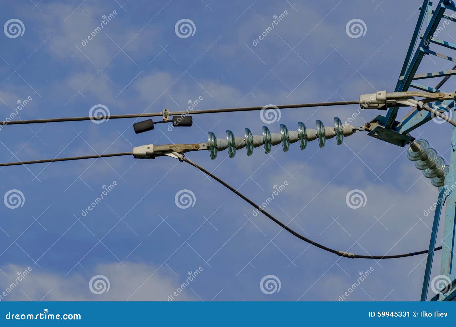 Bell-shaped Insulator Chain of Electric Power Transmission Line Stock ...