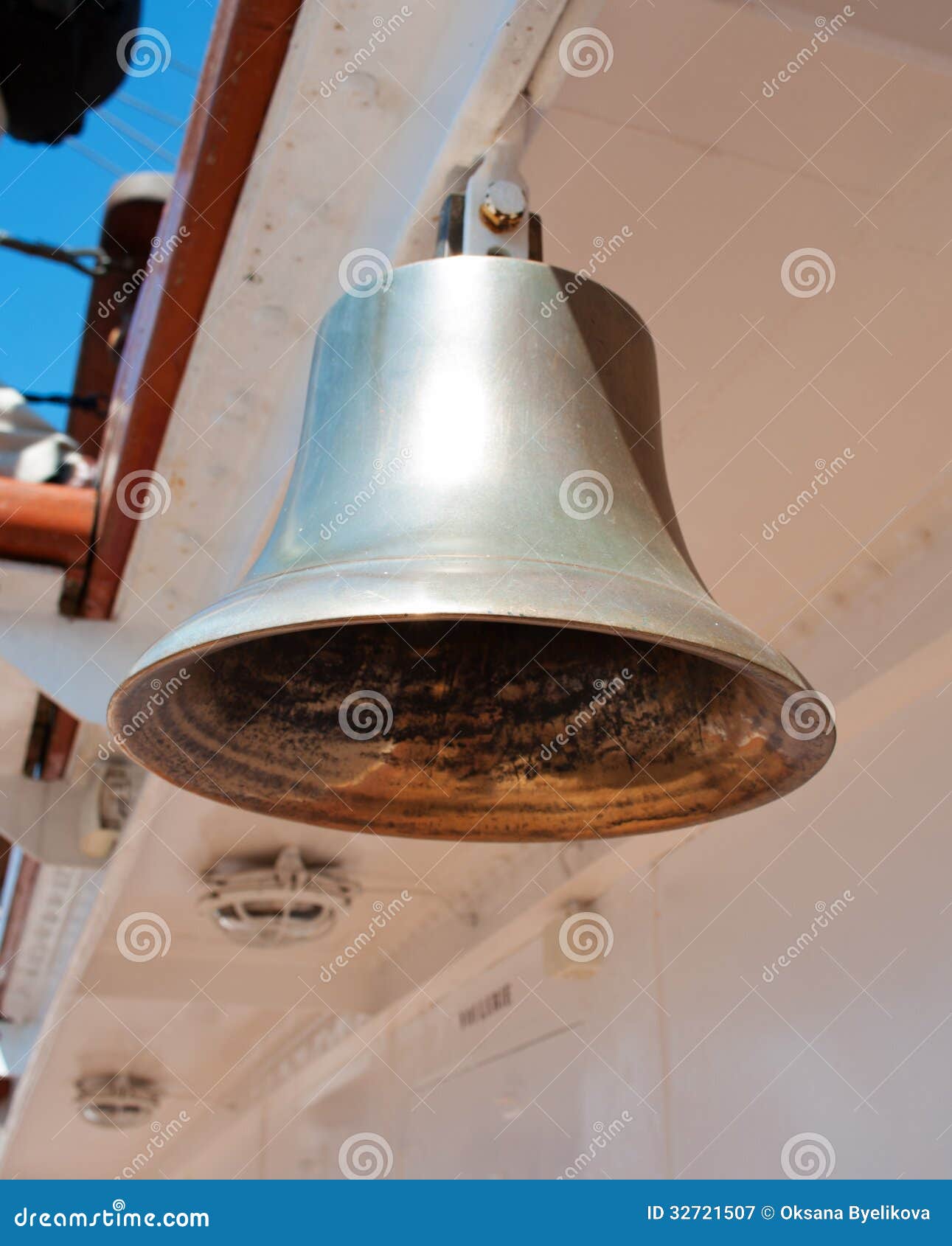 Bell on the ship stock image. Image of blue, cruise, deck - 32721507