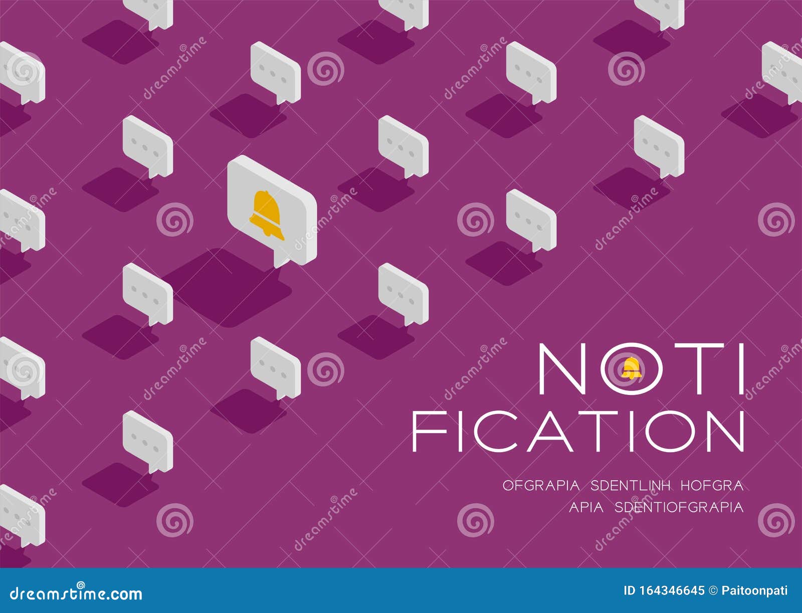 Bell Sign in Speech Bubble Message 3D Isometric Pattern, Notification ...