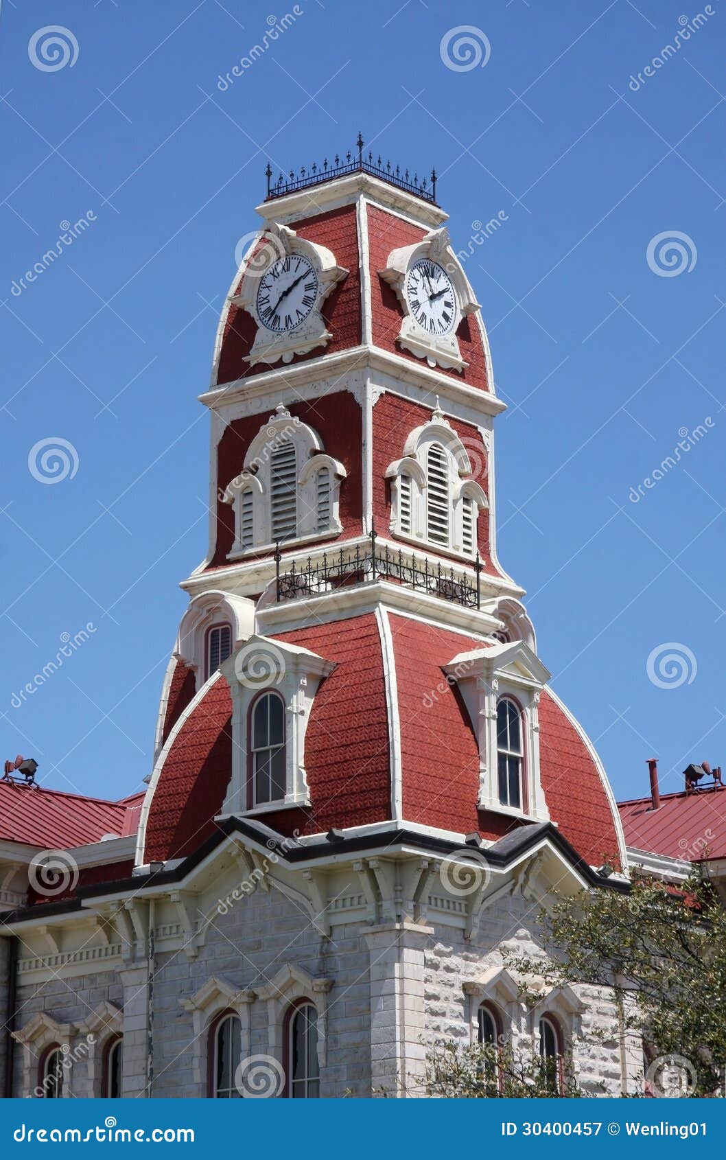 Bell Tower of County Courthouse Stock Image - Image of trees, building ...