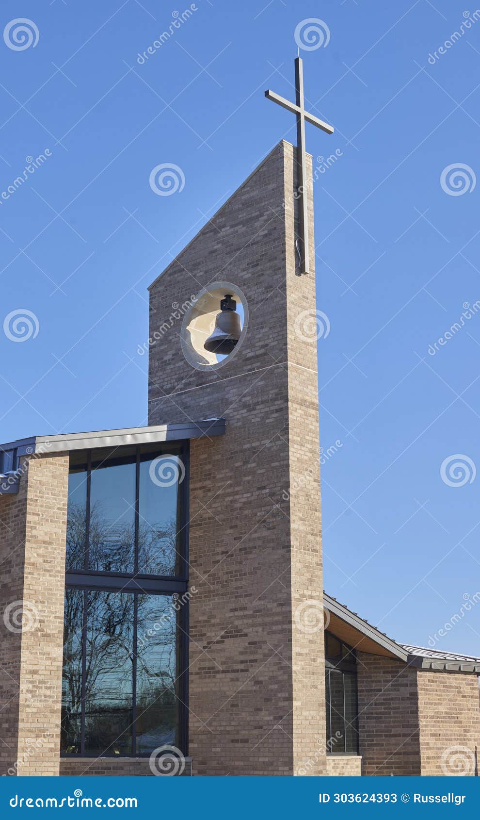 Bell Tower with Bell and Cross Stock Image - Image of catholic, church ...