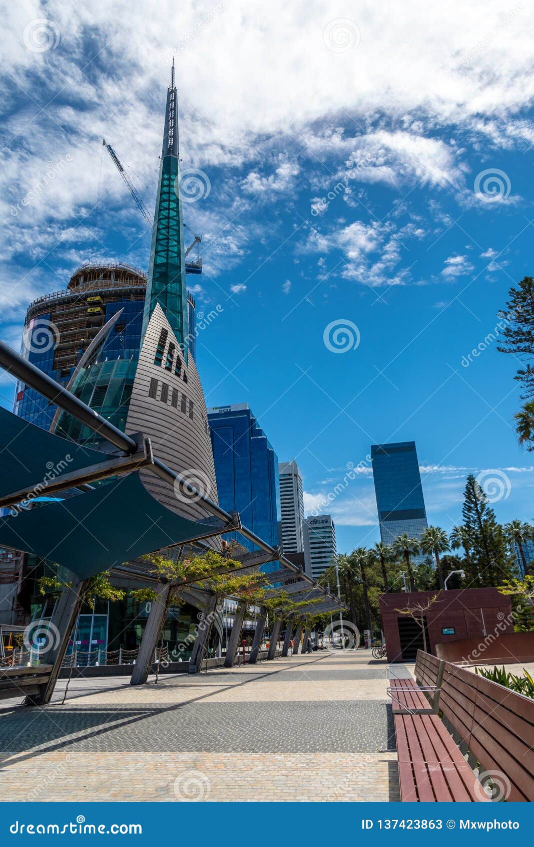 The Bell Tower at Elizabeth Quay in Perth, Western Australia Stock ...