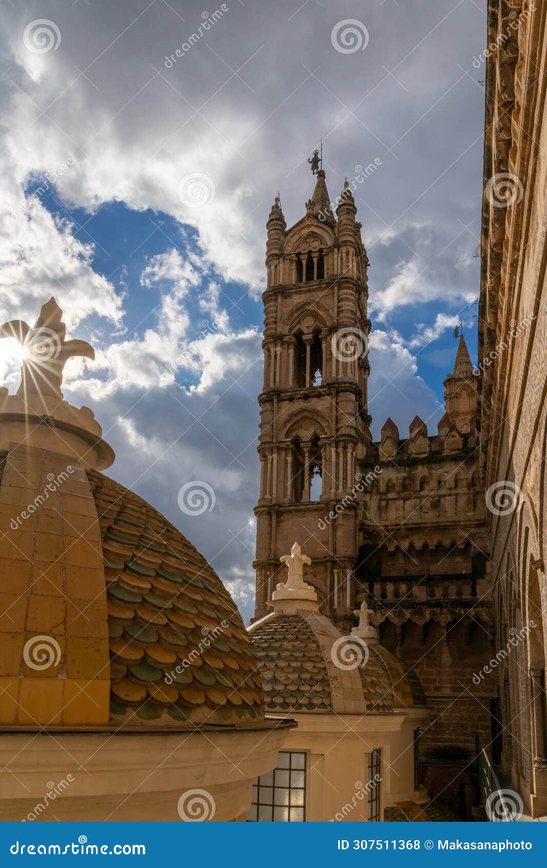 Bell Tower and Rooftop with Cupolas of the Palermo Cathedral with a ...