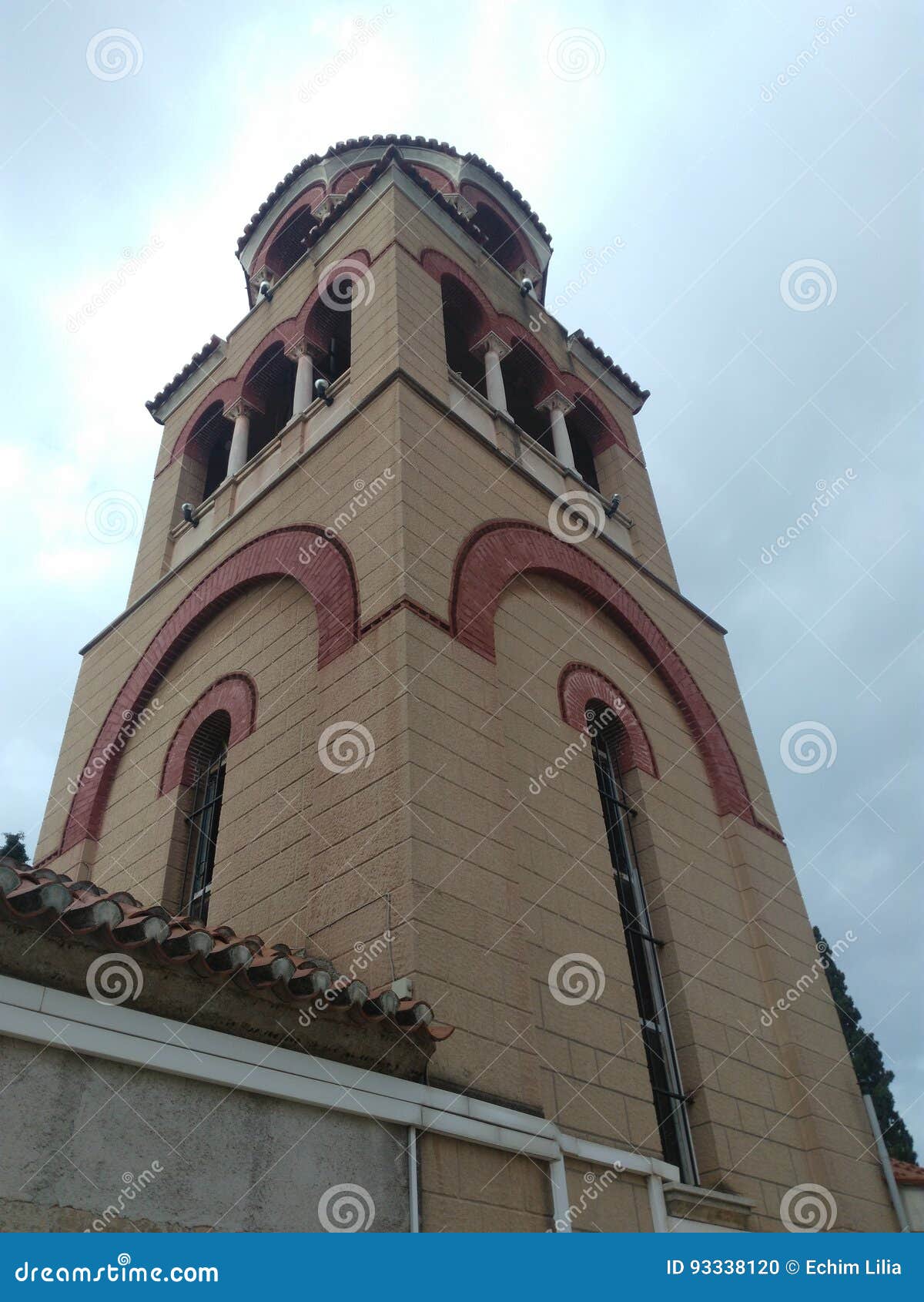 Bell tower in the temple. stock photo. Image of facade - 93338120
