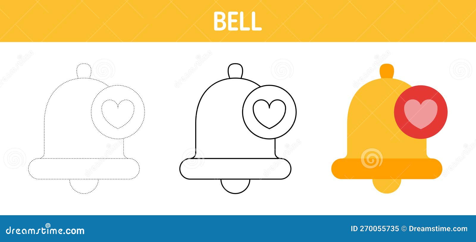 Bell Tracing and Coloring Worksheet for Kids Stock Vector ...