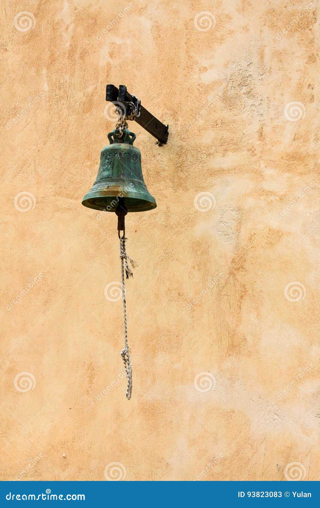 Bell of a Village Chapel on the Wall Stock Image - Image of rope ...