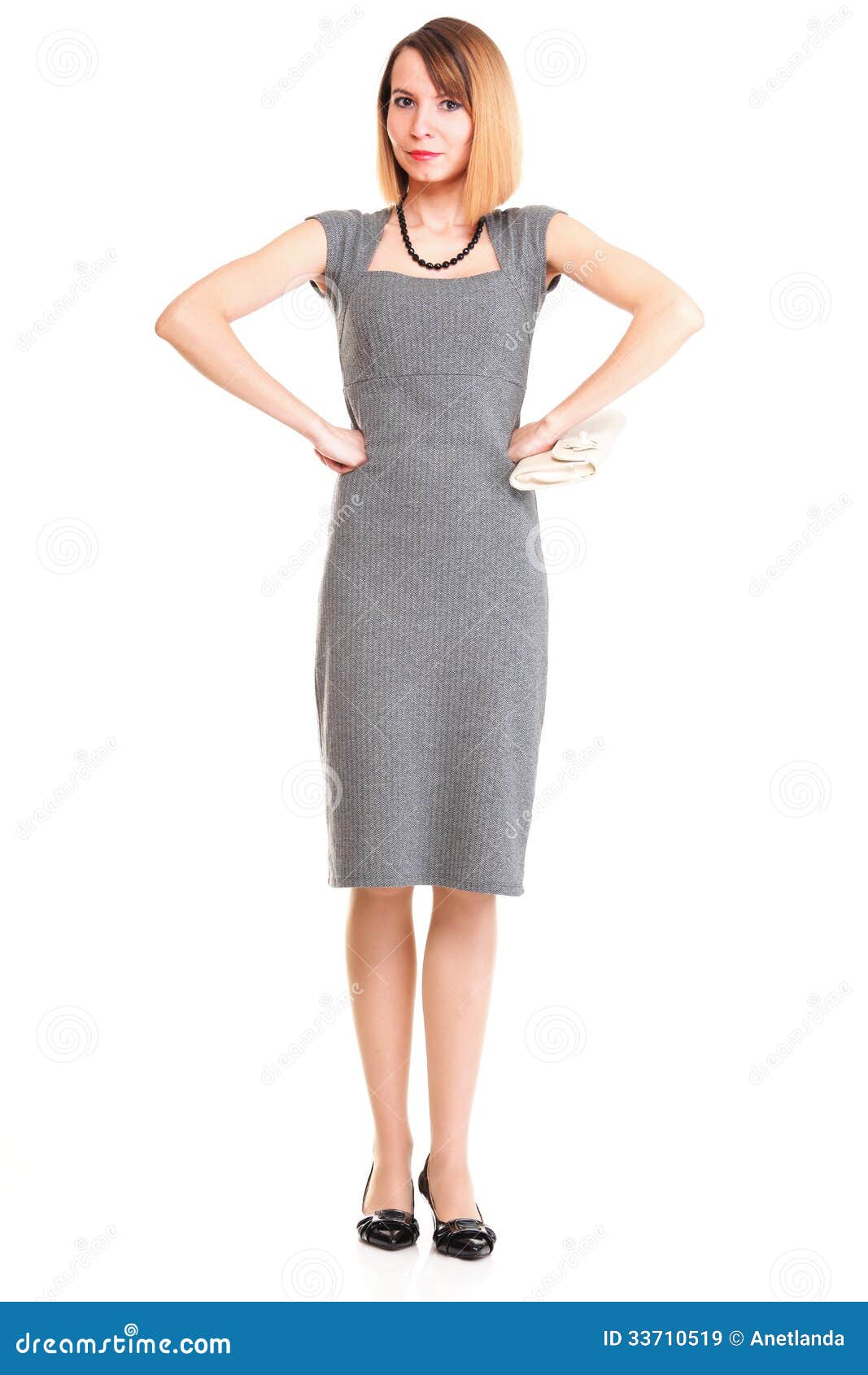 Bella Donna Alla Moda in Vestito Grigio Elegante Immagine Stock ...