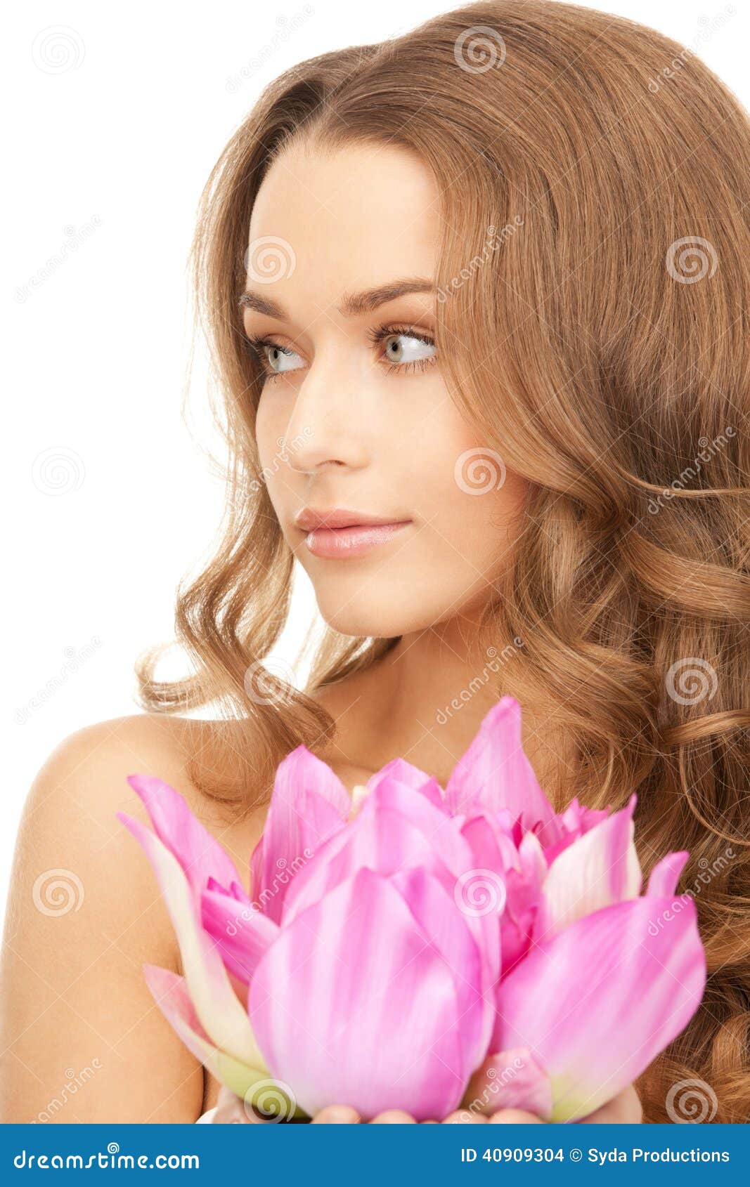 Bella Donna Con Il Fiore Di Loto Fotografia Stock - Immagine di ...