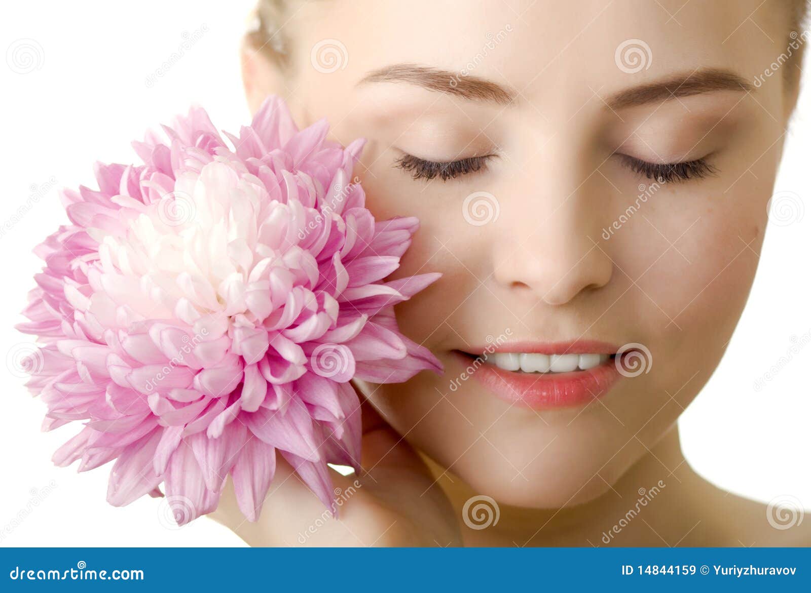 Bella Donna Con Il Fiore Isolato Immagine Stock - Immagine di creativo ...