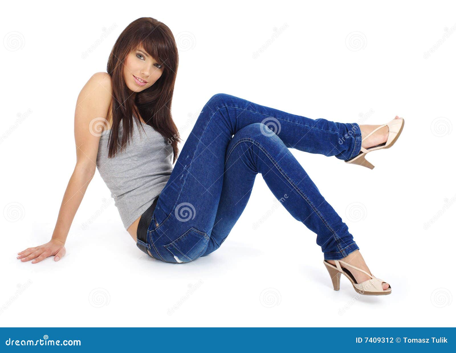 Bella Ragazza in Blue Jeans Fotografia Stock - Immagine di adulto ...