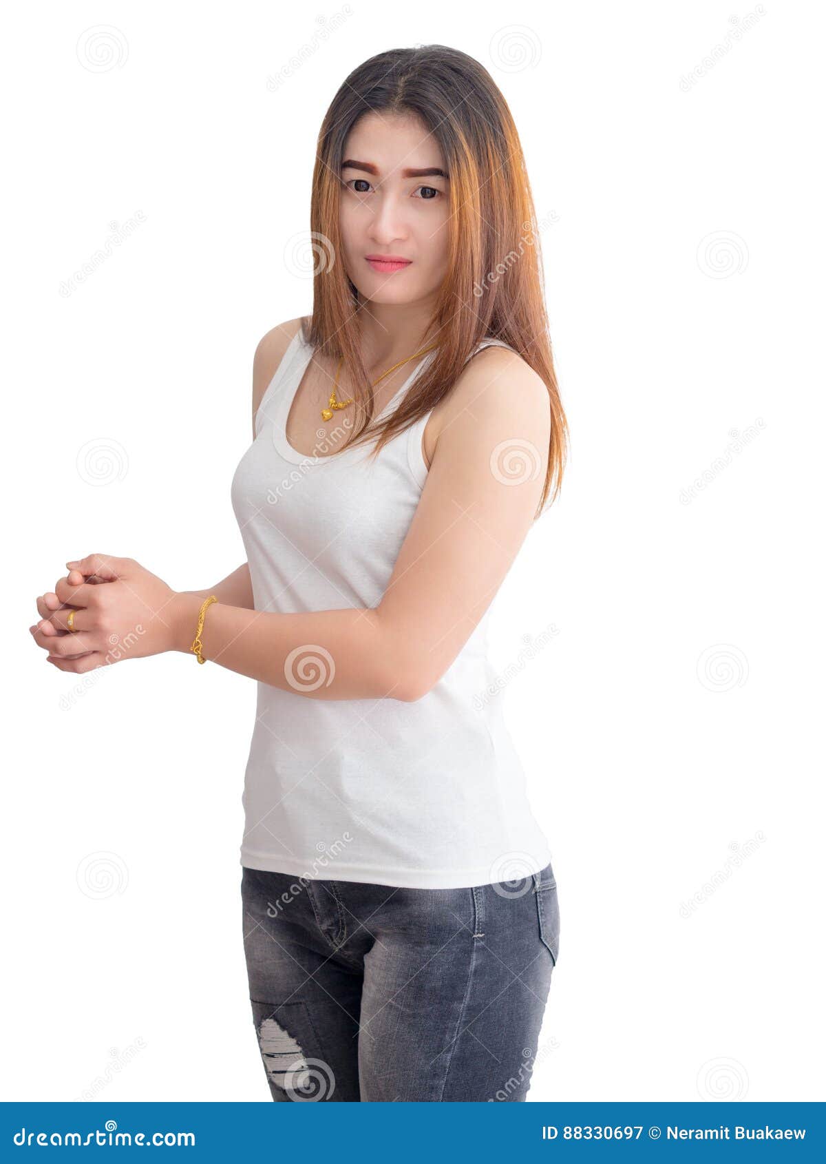 Belle Donne Asiatiche Che Sorridono E Che Indossano Cappuccio Immagine ...