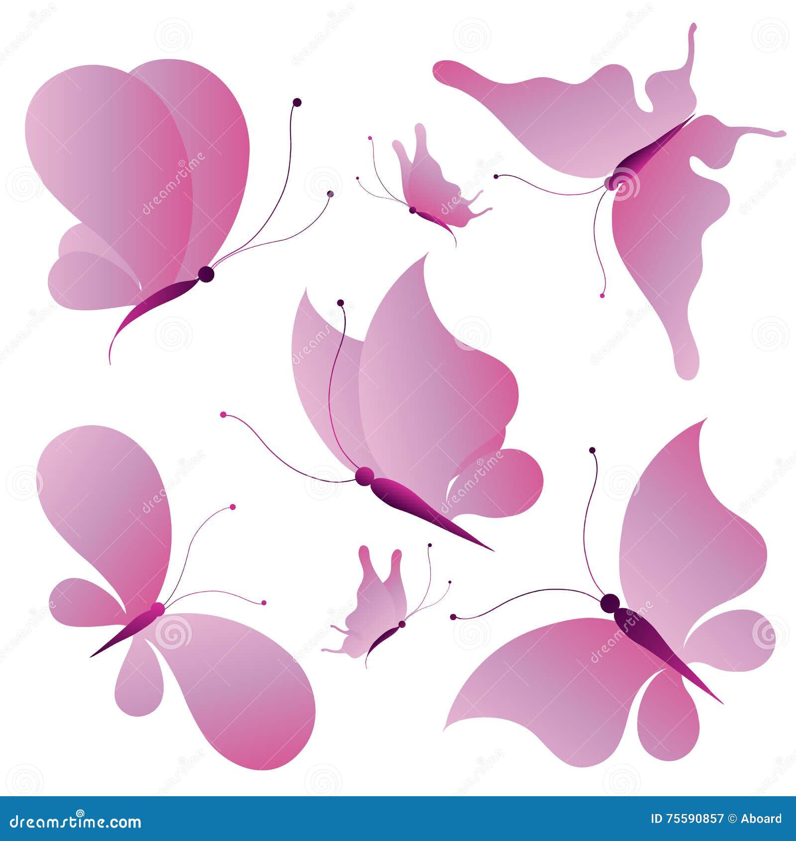 Belle Farfalle Rosa, Isolate Su Un Bianco Illustrazione di Stock ...