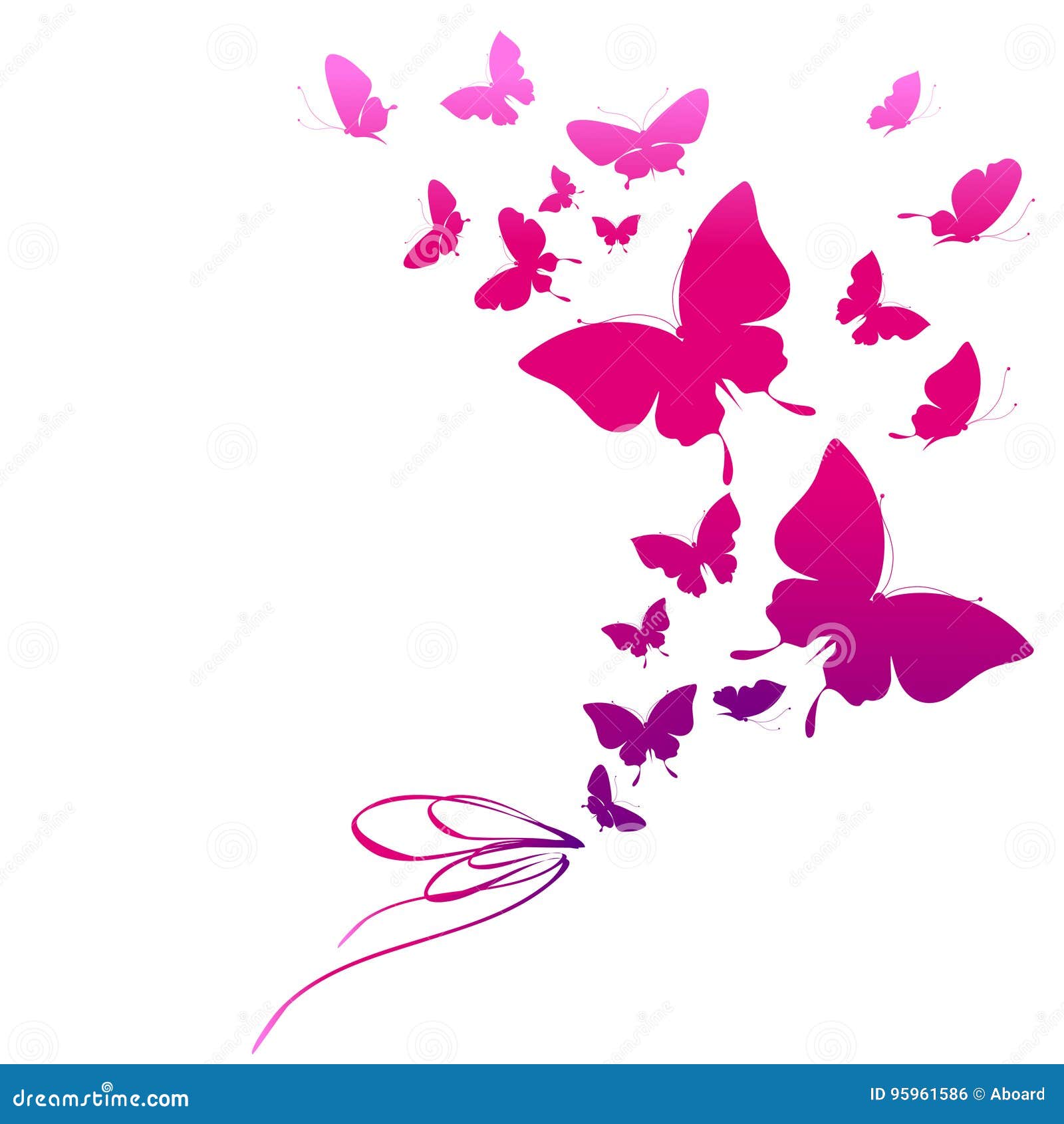 Belle Farfalle Rosa, Isolate Su Un Bianco Illustrazione Vettoriale ...