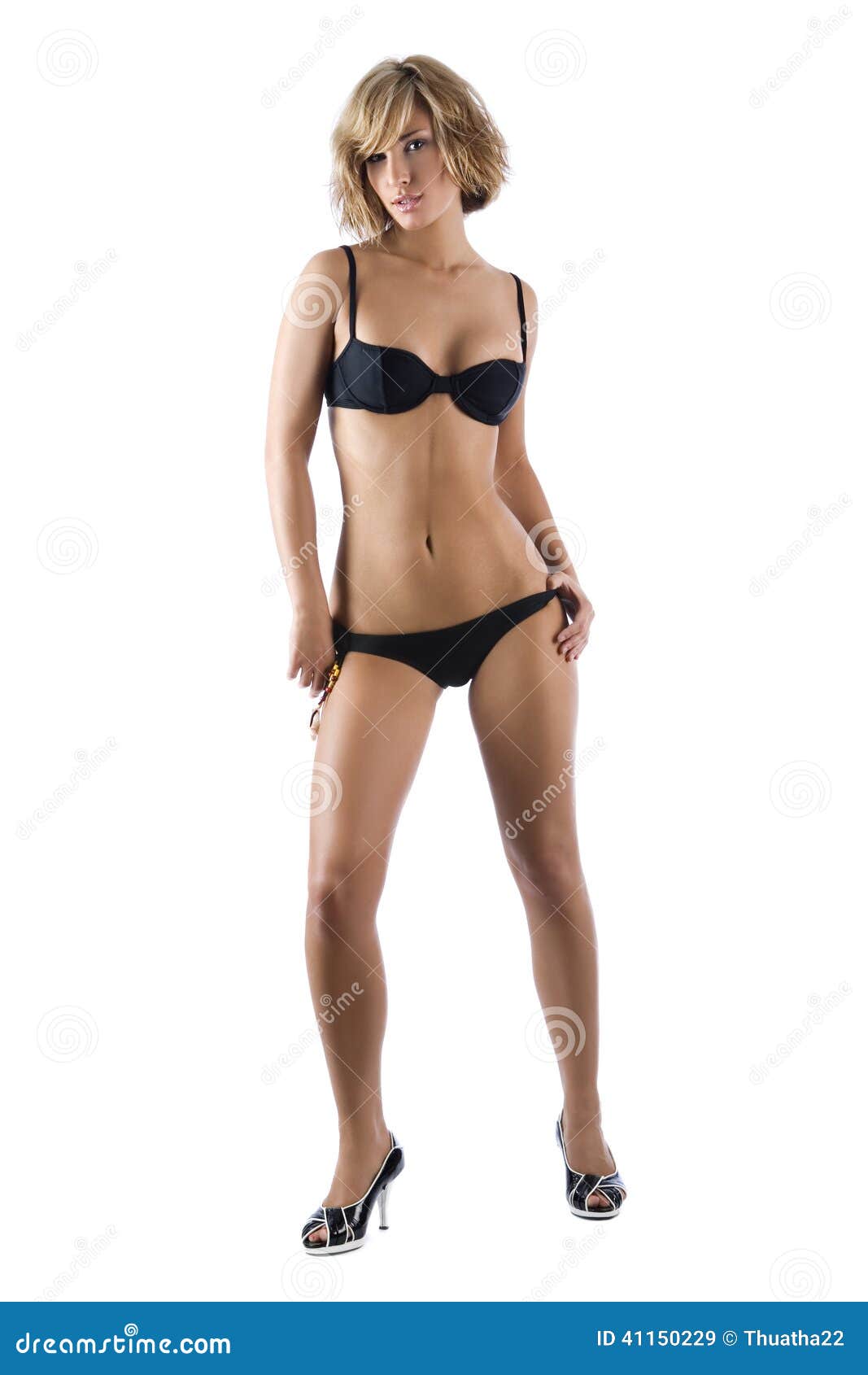 Belle Femme Sexy Dans Le Bikini Sur Le Fond Blanc Image Stock Image