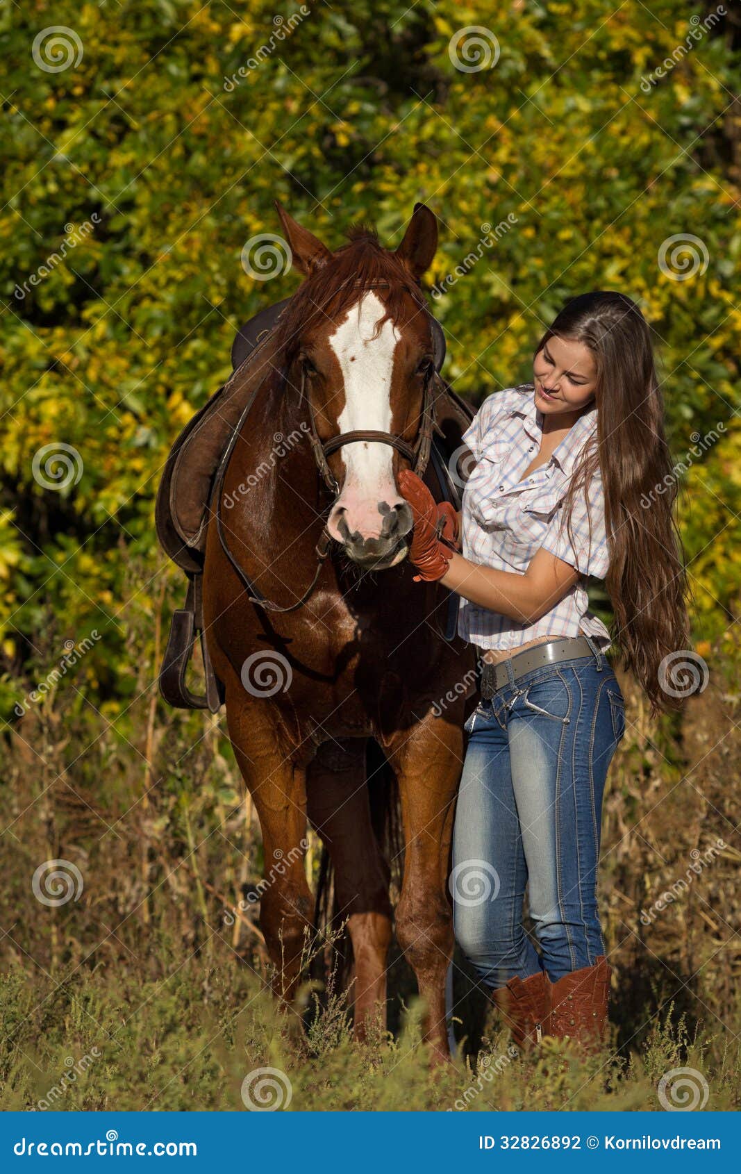 Belle fille avec un cheval photo stock. Image du brun - 32826892