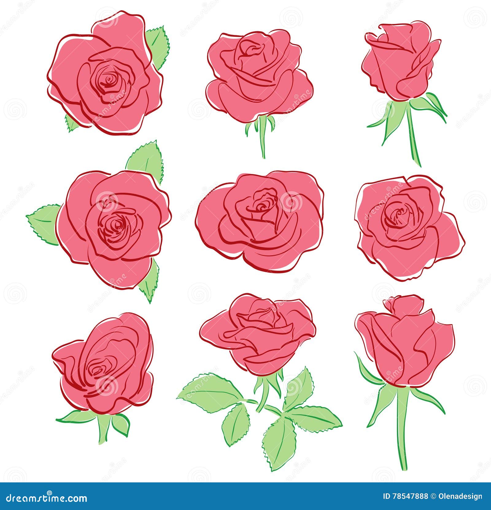 Belles Roses Rouges - Ensemble - Main-dessin Illustration de Vecteur ...