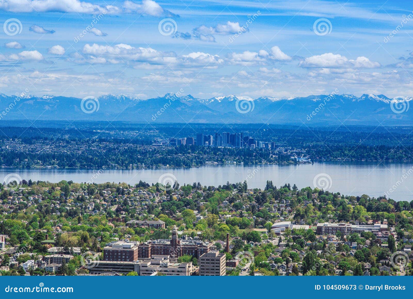 Bellevue and Cascades from Seattle Stock Image - Image of corporate ...