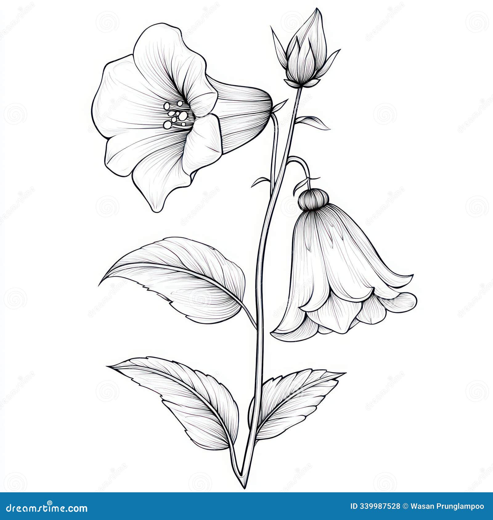 A Bellflower, Line Pattern, Black and White Artwork Style. Coloring ...