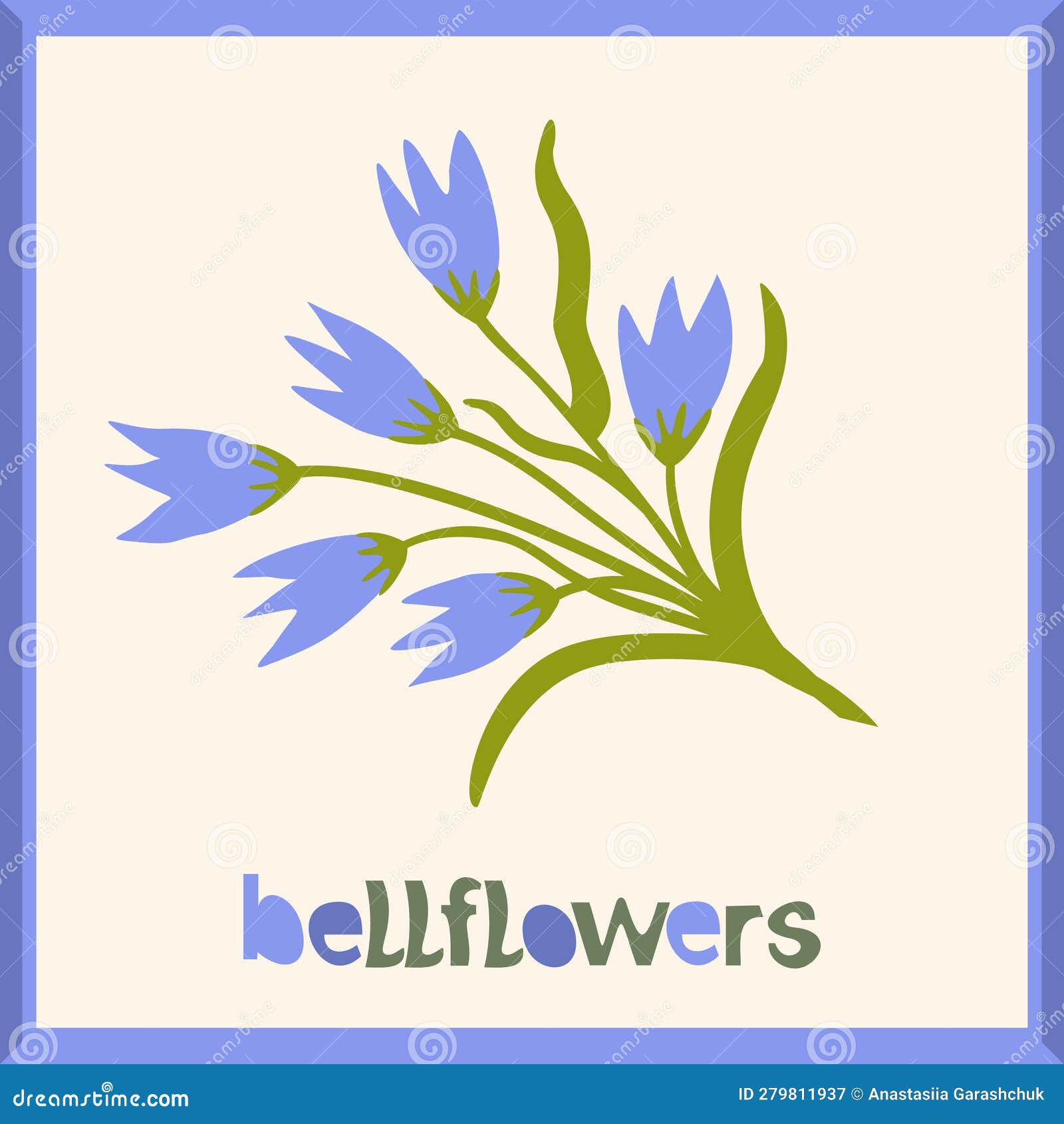 Bellflowers. Vector Isolated Illustration in Frame with Lettering Stock ...
