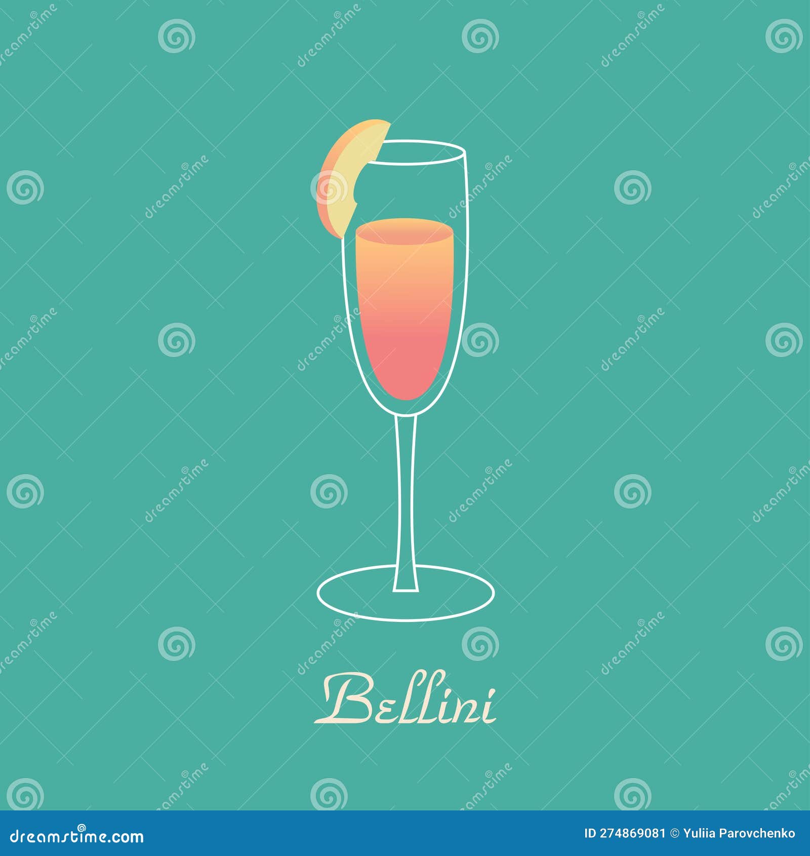 Bellini Cocktail. Flat Style. Colorful Cartoon Vector Illustration ...