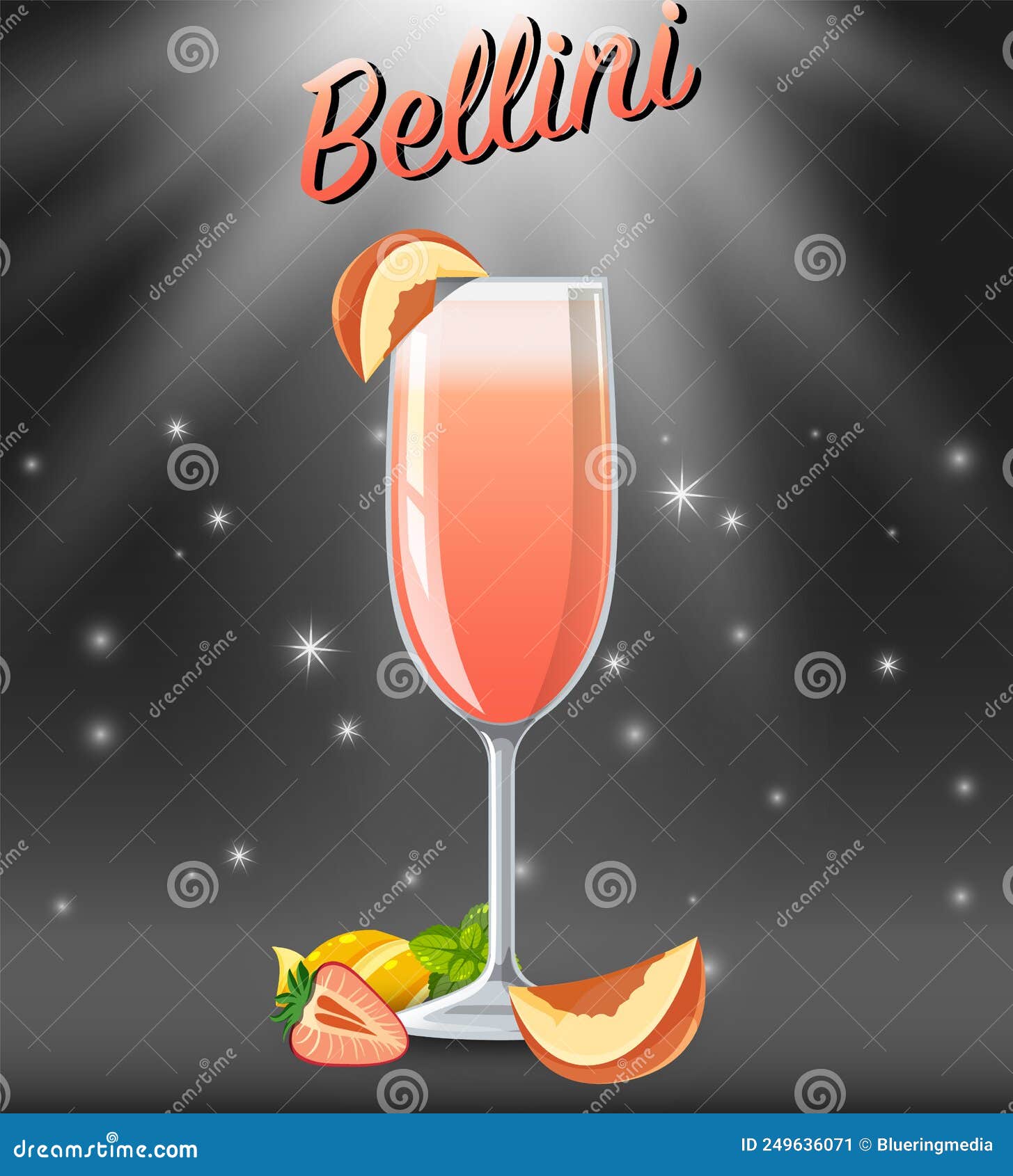 Bellini Cocktail. Flat Style. Colorful Cartoon Vector Illustration ...