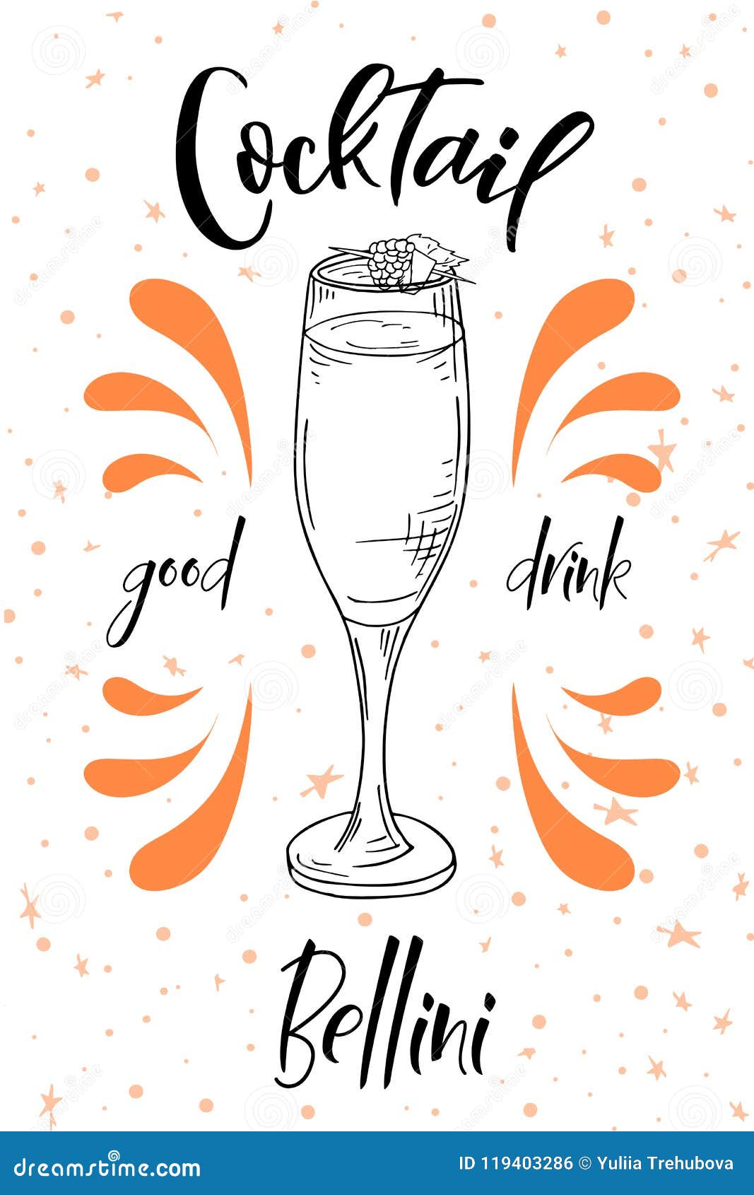 Bellini Cocktail. Flat Style. Colorful Cartoon Vector Illustration ...