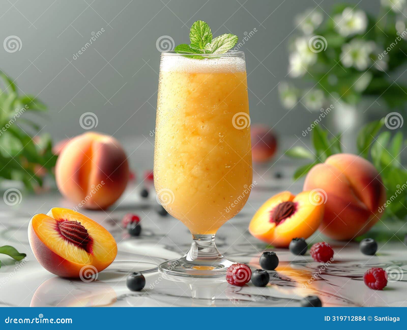 A Bellini with Peach Puree and Prosecco. Stock Photo - Image of ...